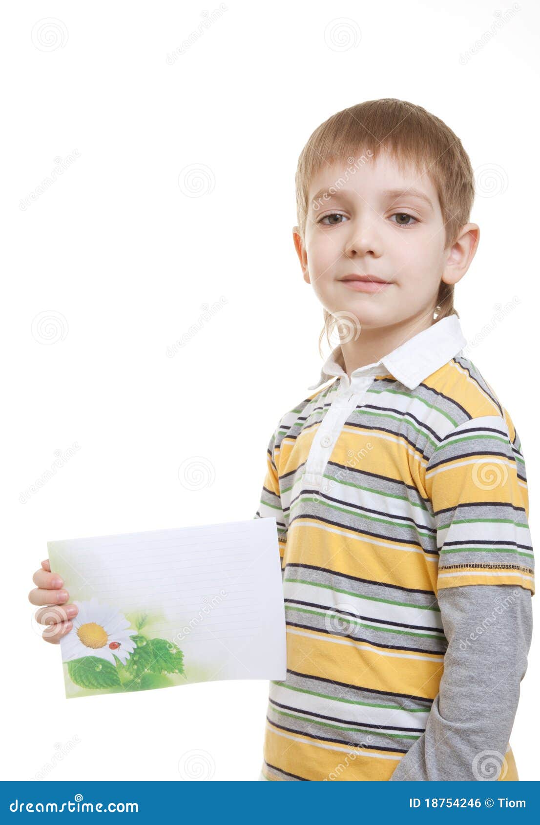 Boy Standing with Sheet of Paper Stock Photo - Image of smile ...