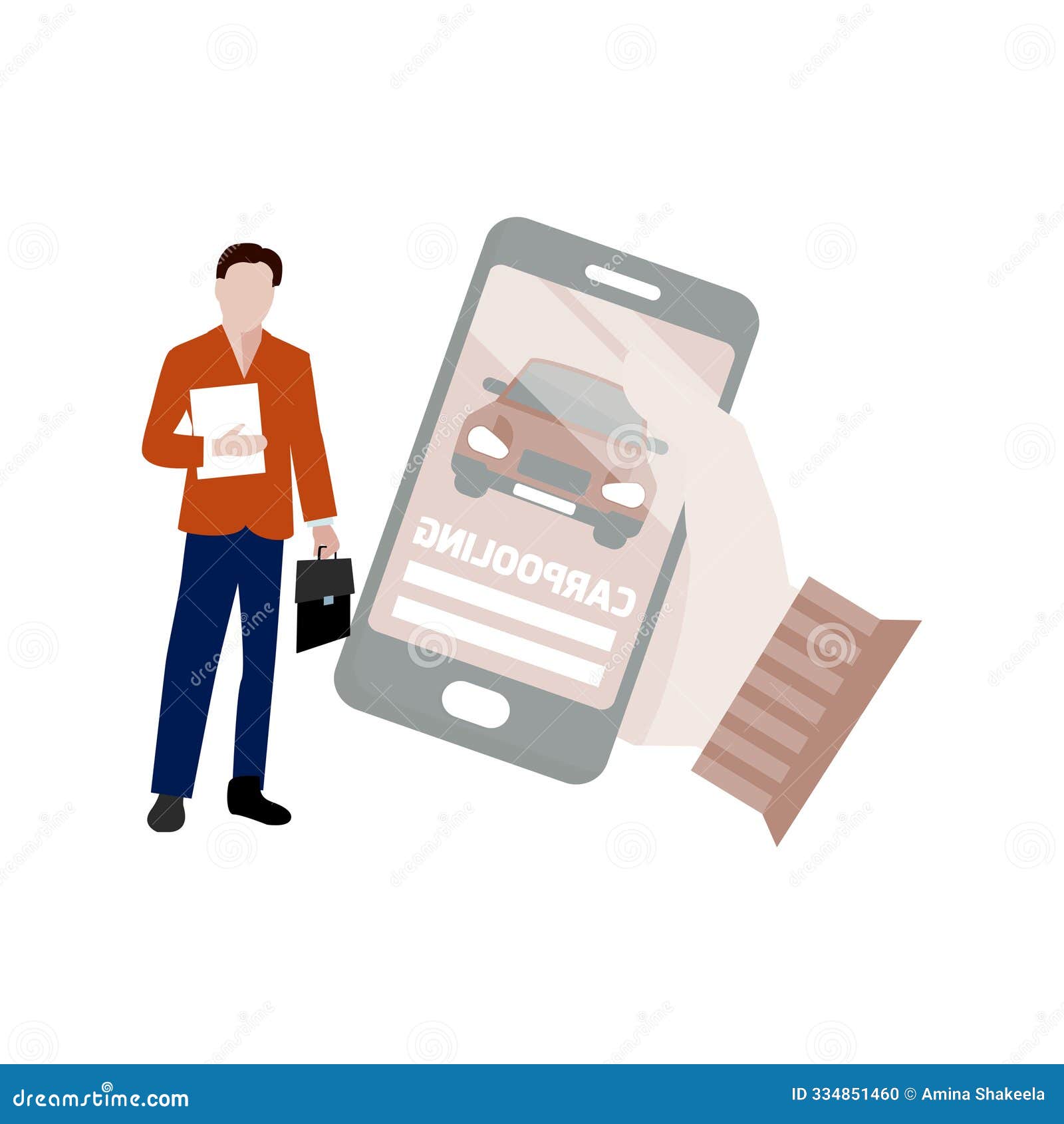 Boy Standing and Showing Car Pooling on Mobile Stock Illustration ...