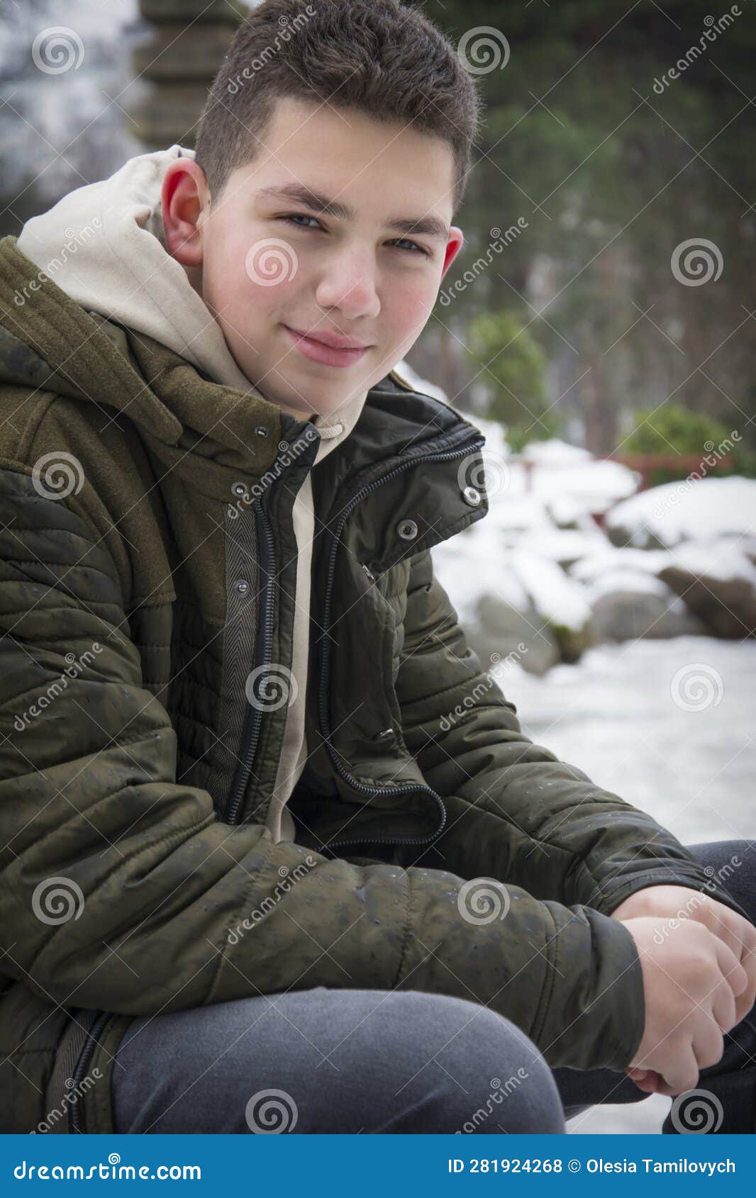 A Boy is Standing in the Spring Park Stock Photo - Image of outside ...