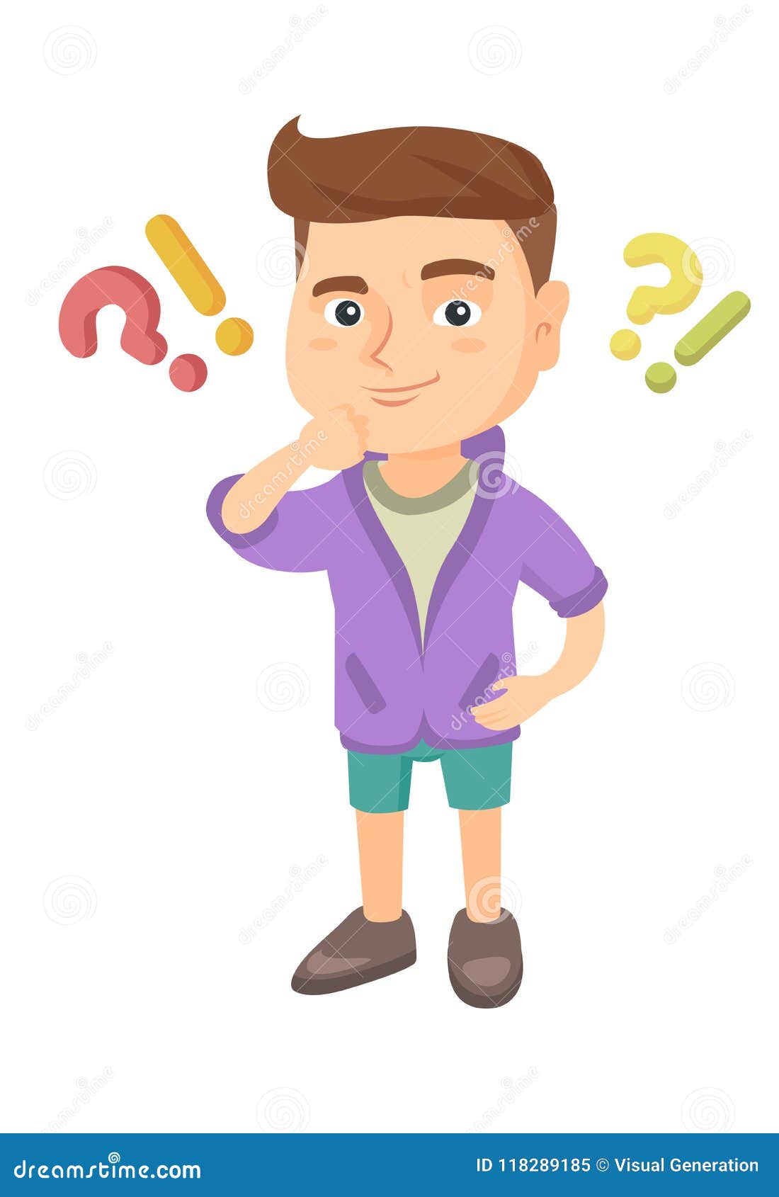 Boy Standing Under Question and Exclamation Marks. Stock Vector ...