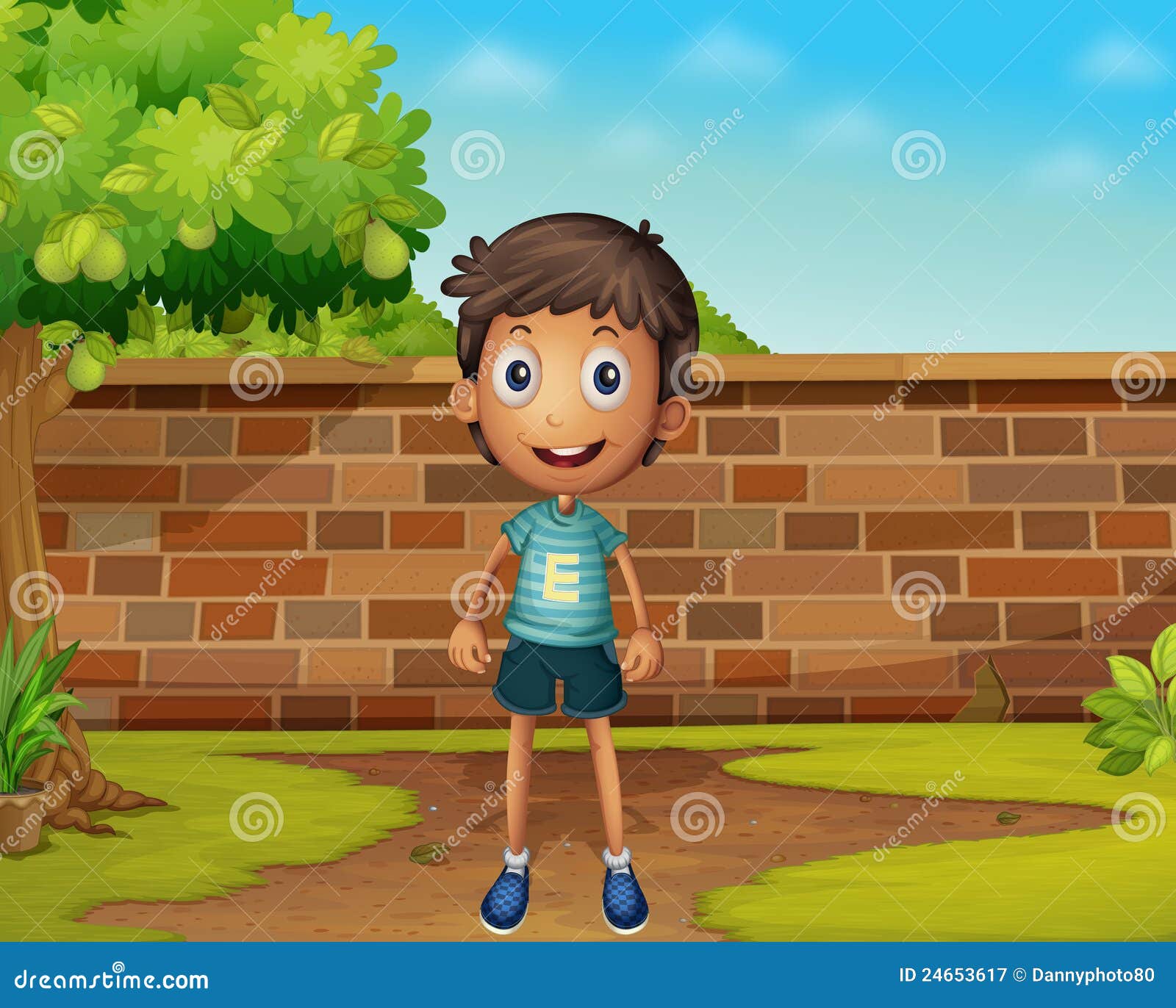 Boy standing in the yard stock vector. Illustration of cartoon - 24653617