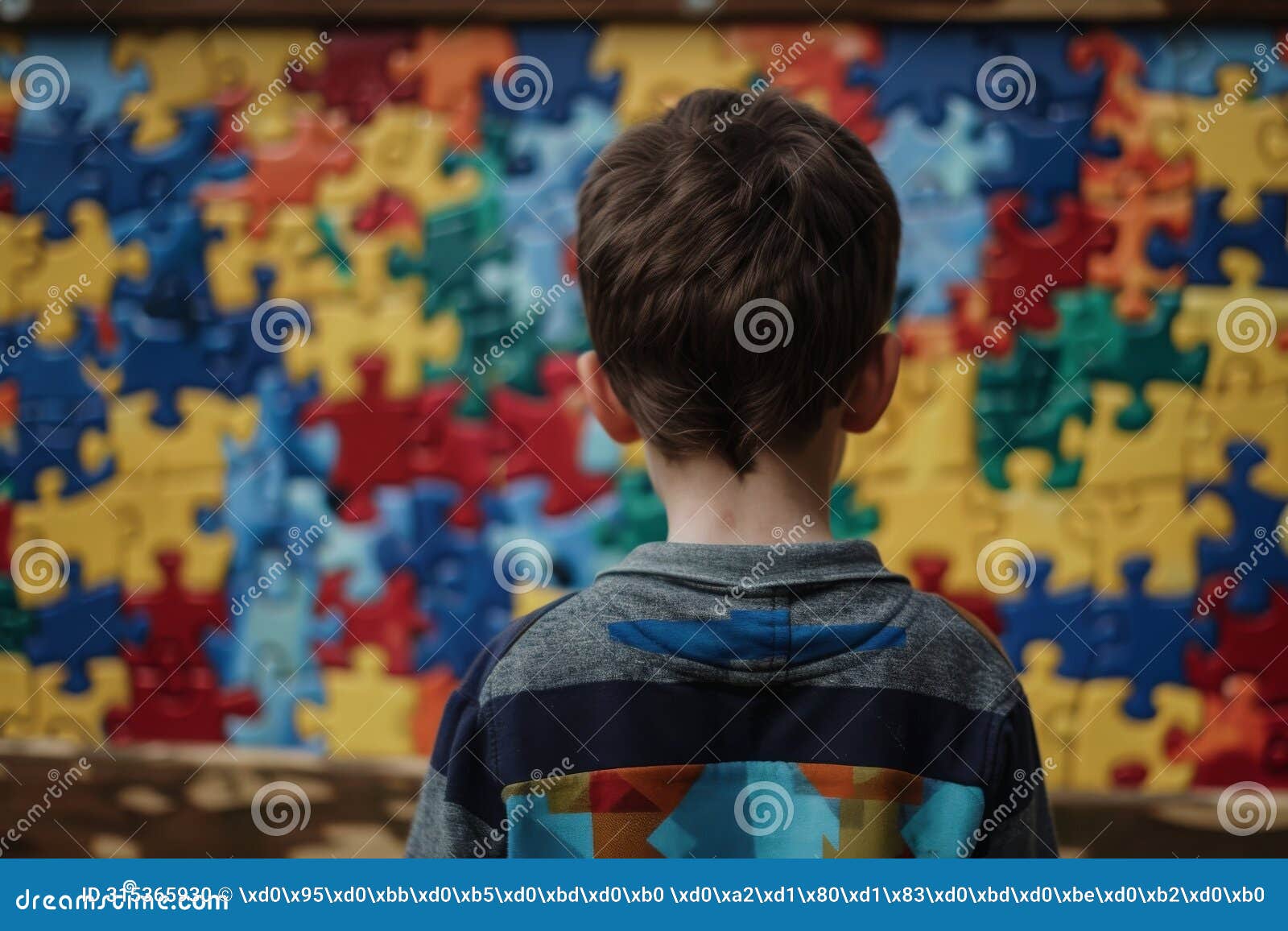 A Boy Stands before a Vibrant Puzzle Piece Mural, Symbolizing the ...