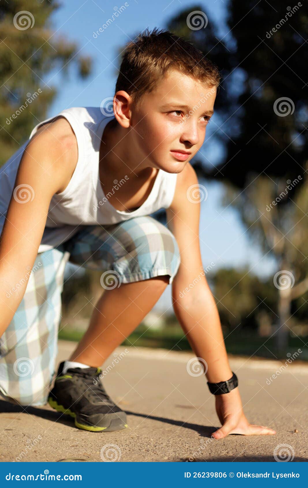 Boy at the Start before Running Stock Photo - Image of outside, nature ...