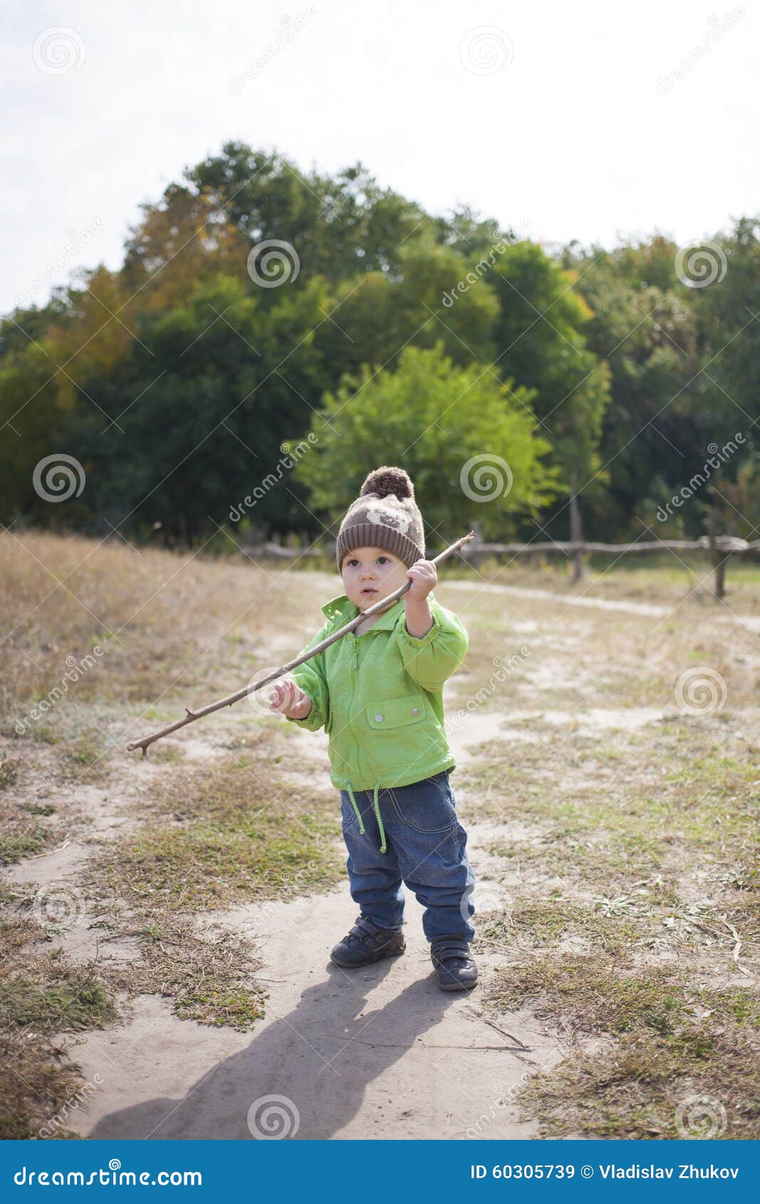 A boy with a stick. stock image. Image of outdoors, little - 60305739