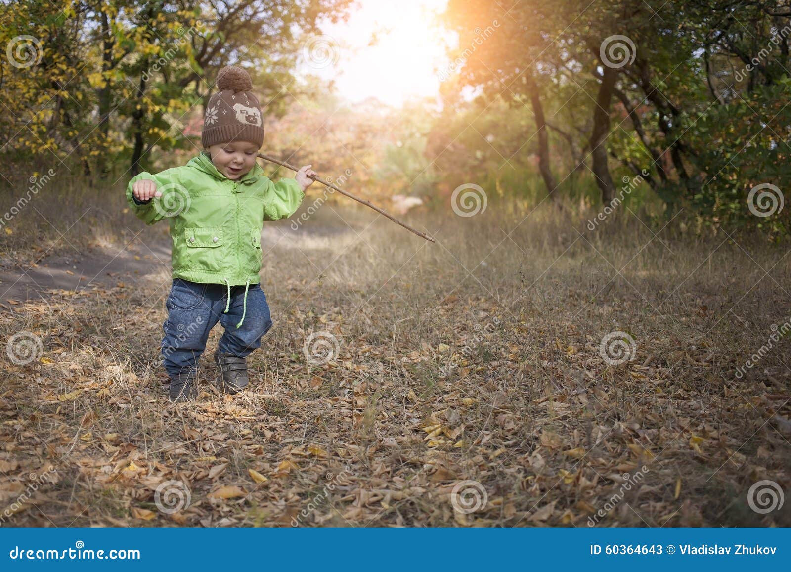 A boy with a stick. stock image. Image of nature, training - 60364643