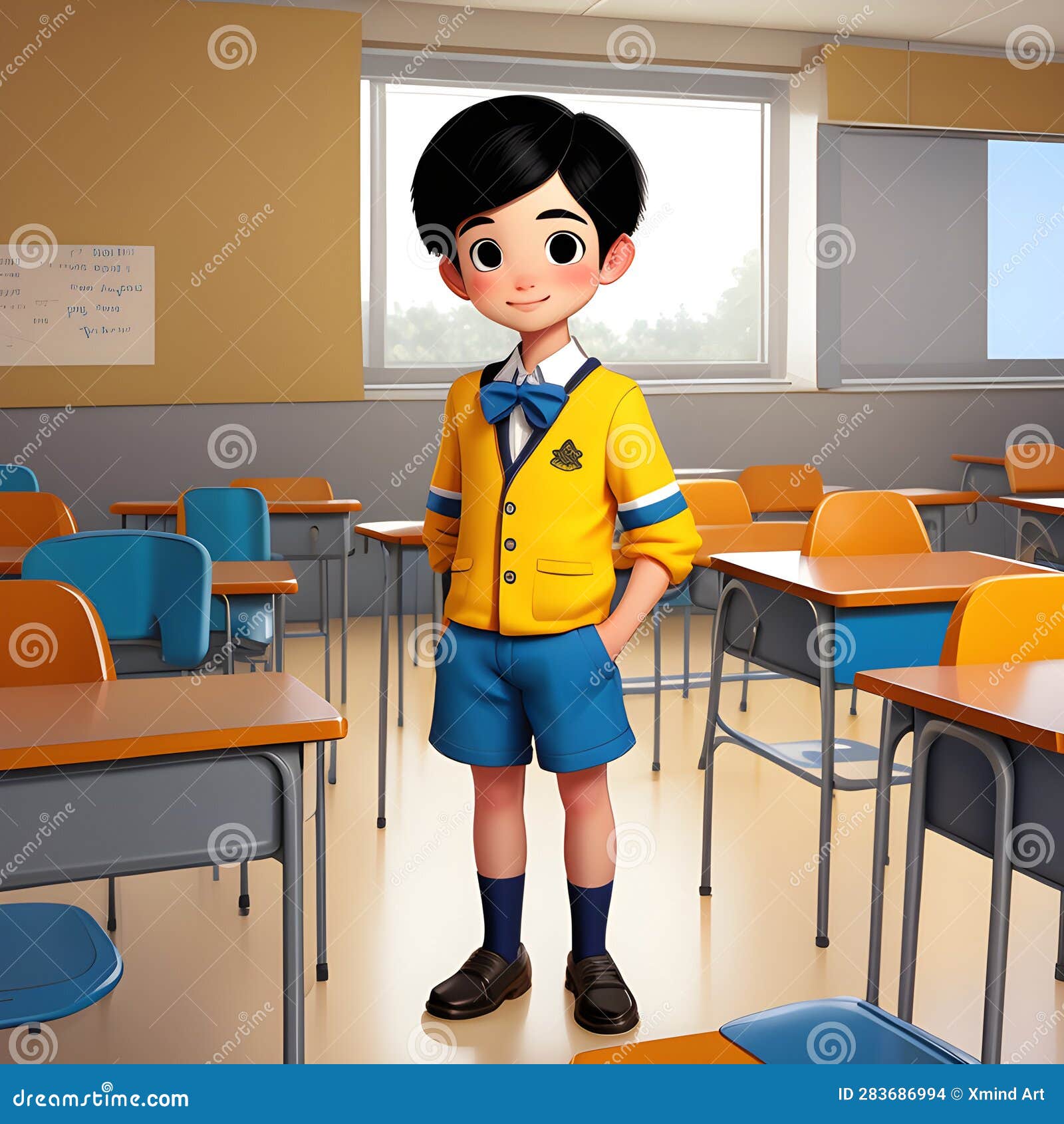 Boy Student Character Illustration in Classroom Ai Generated Stock ...
