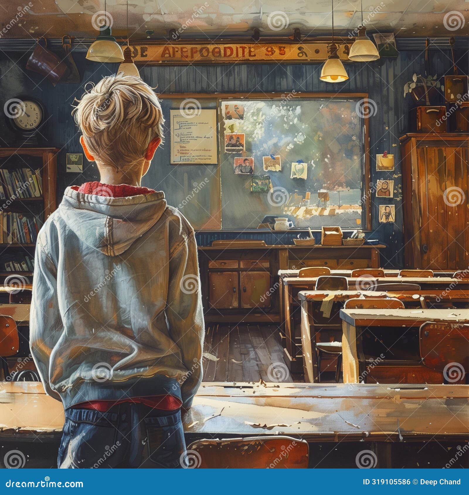 Boy Student in Elementary School Class Watching Stock Illustration ...