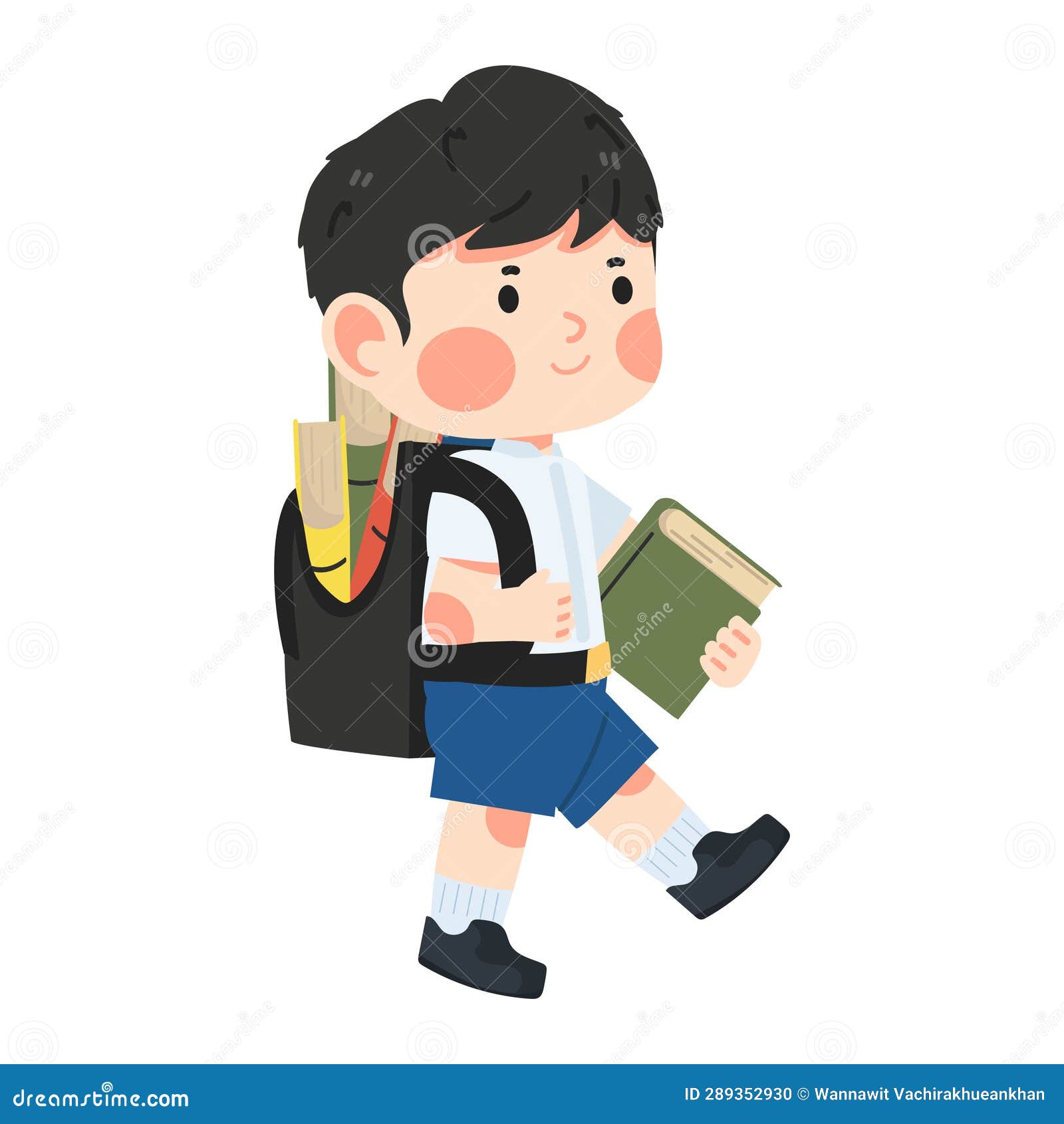 Boy Student Going To School Stock Vector - Illustration of back, walk ...