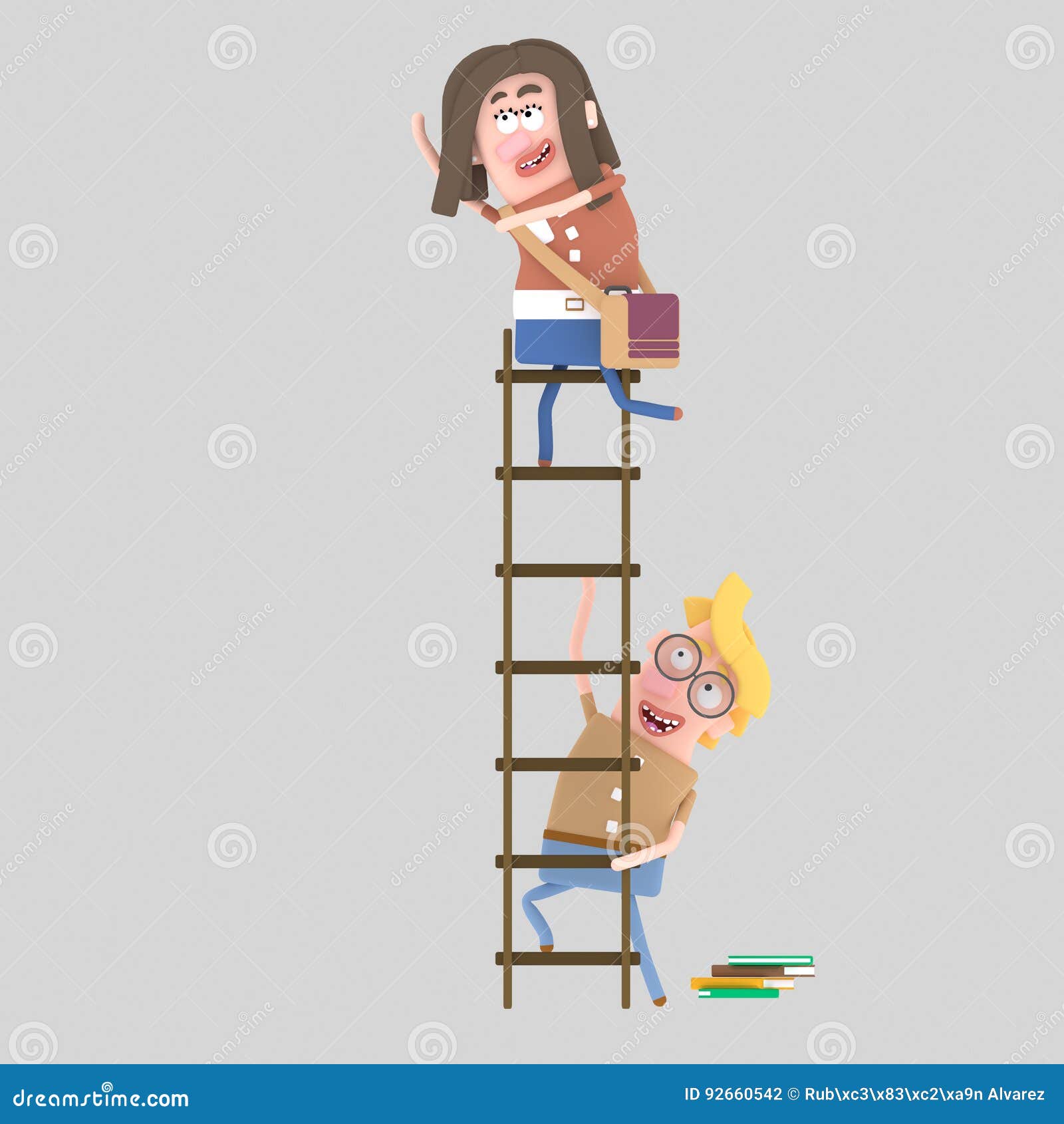Boy student holding ladder stock illustration. Illustration of access ...