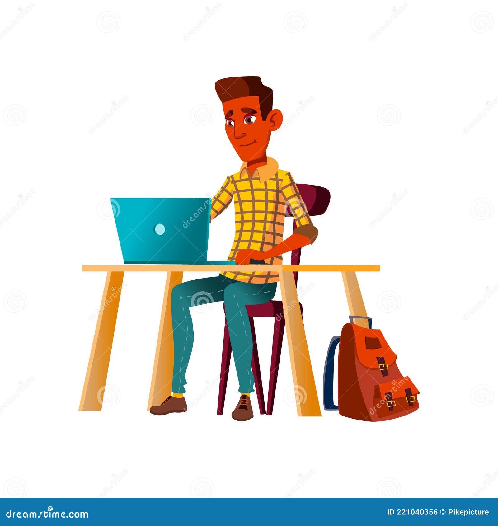 Boy Student Preparing for Test on Laptop Cartoon Vector Stock ...