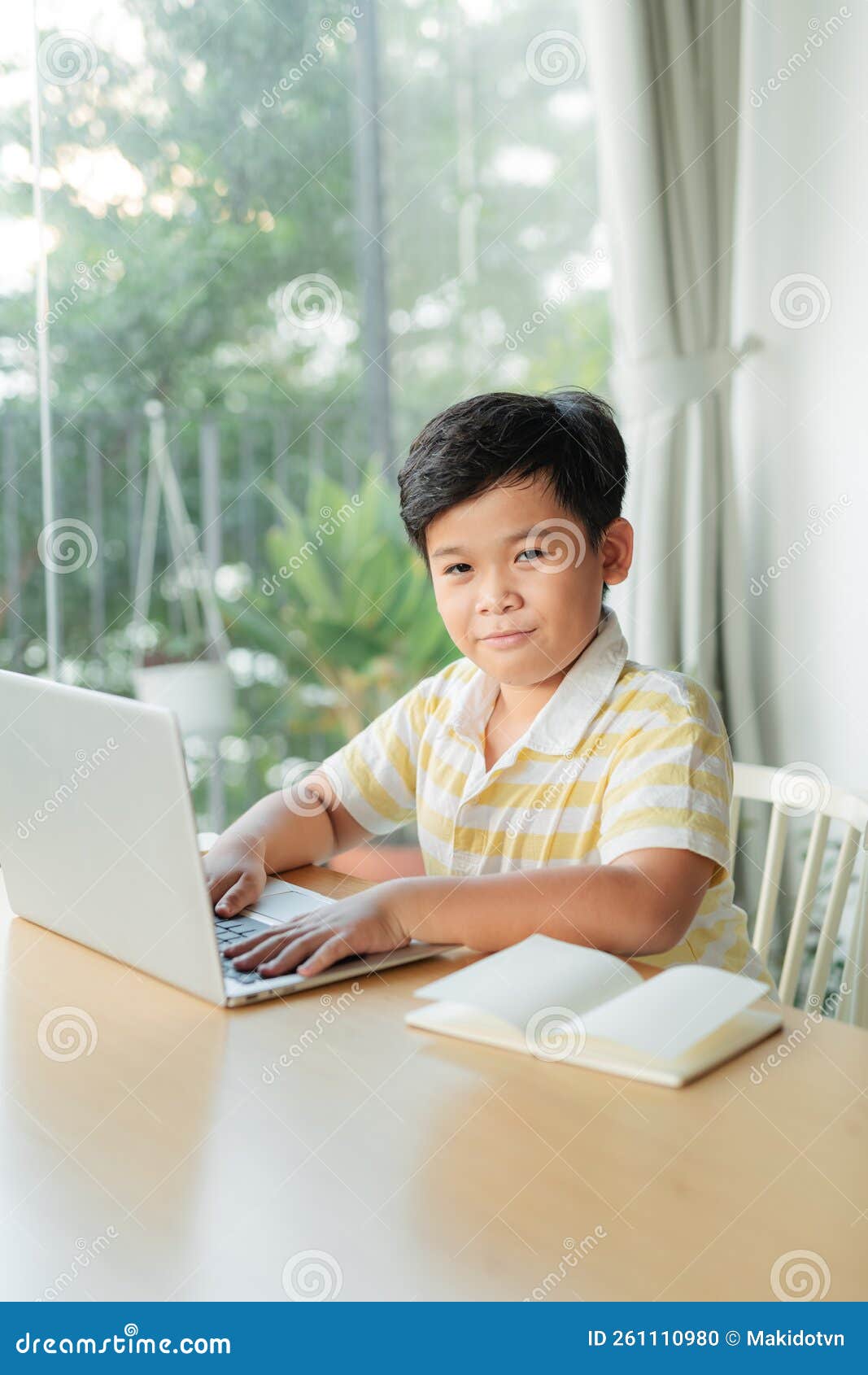 Boy Student Study Online with Video Call Teacher Stock Photo - Image of ...