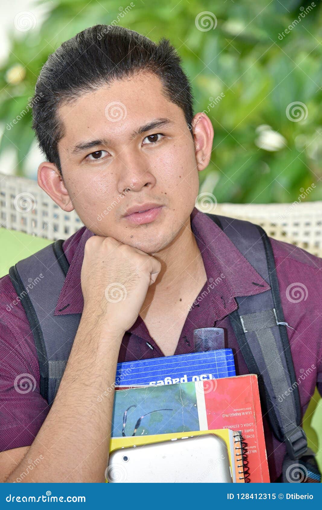 Boy Student Thinking with Notebooks Stock Image - Image of scholars ...