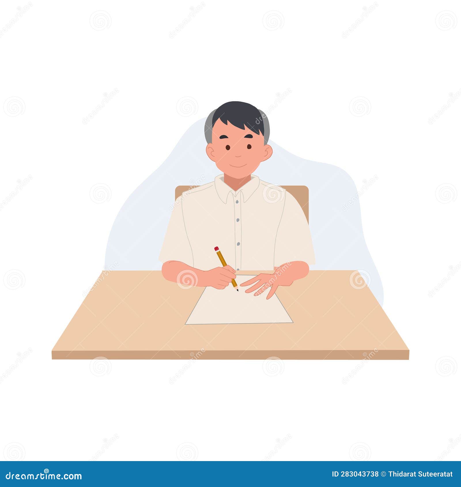 Boy in Student Uniform is Doing Exam.Asian Student Stock Vector ...