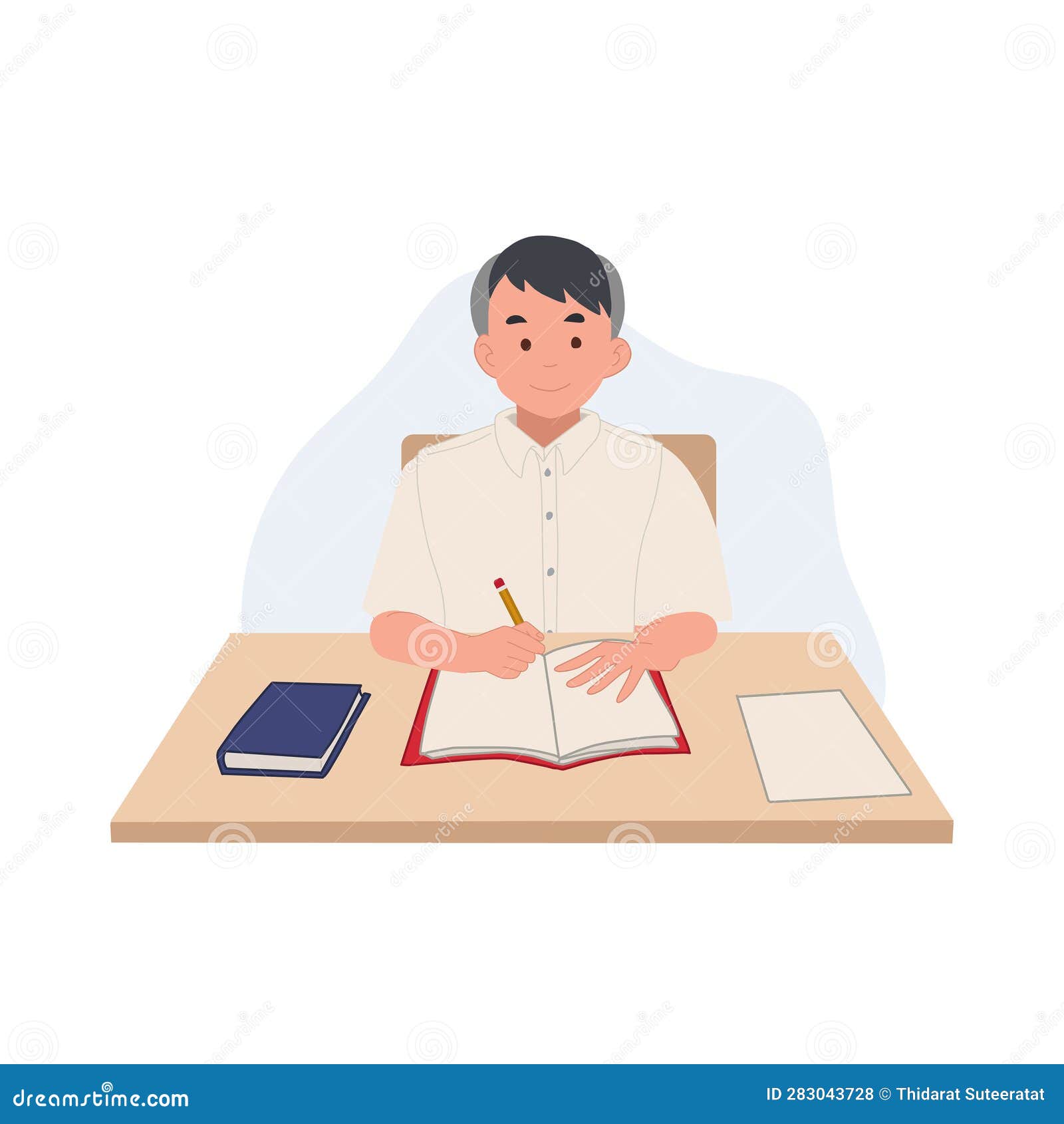 Boy in Student Uniform is Learning in Classroom.lecturing. Taking Note ...