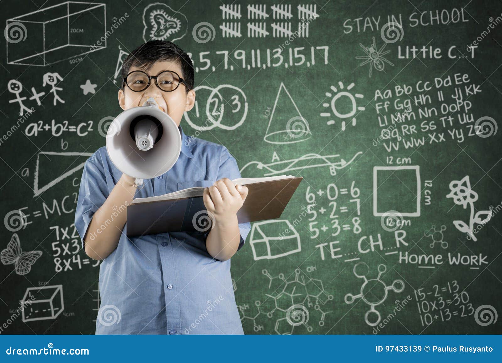 Boy Student Using a Megaphone in Classroom Stock Image - Image of ...