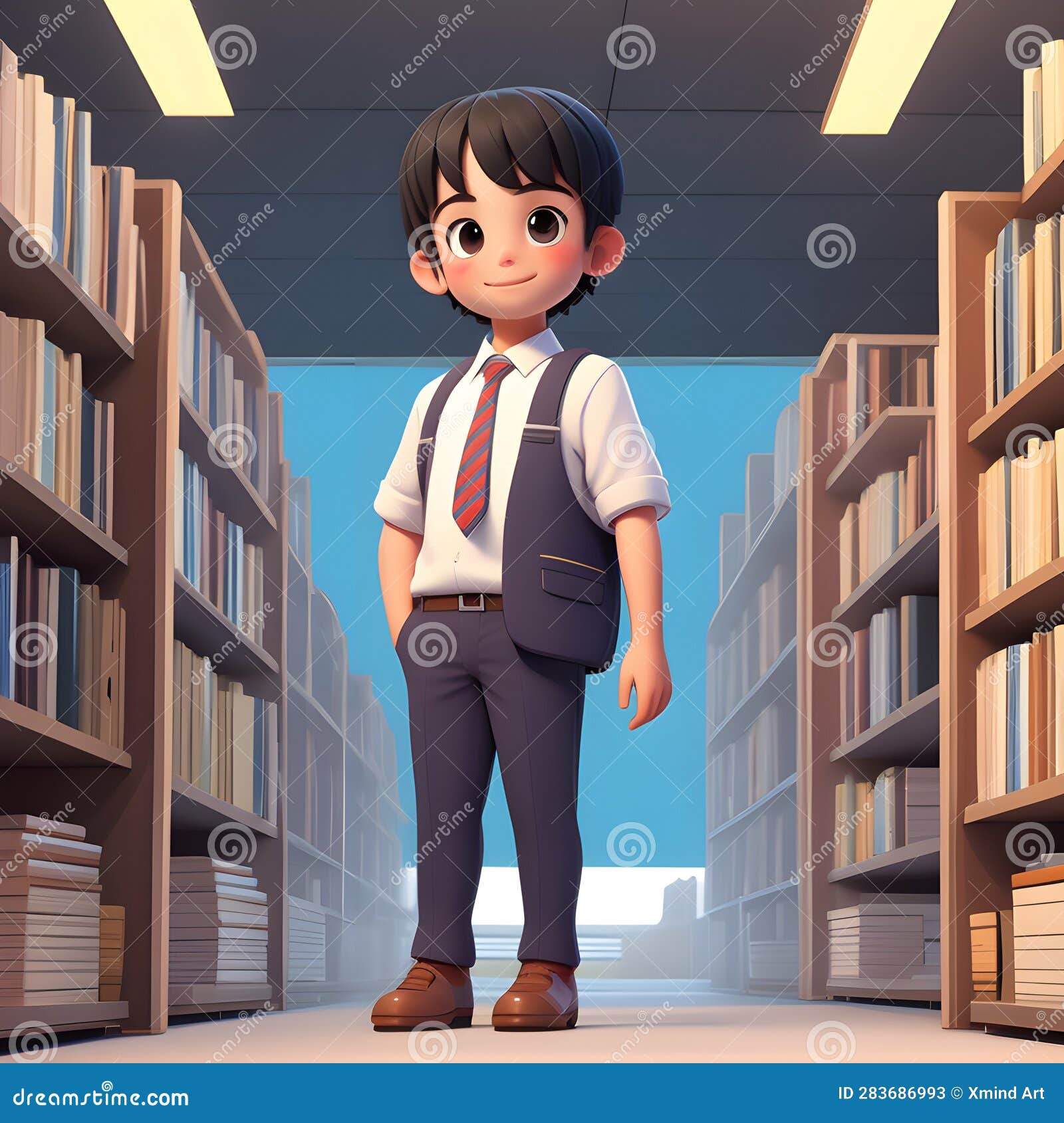 Boy Student Wear School Uniform 3D Character in Library Ai Generated ...