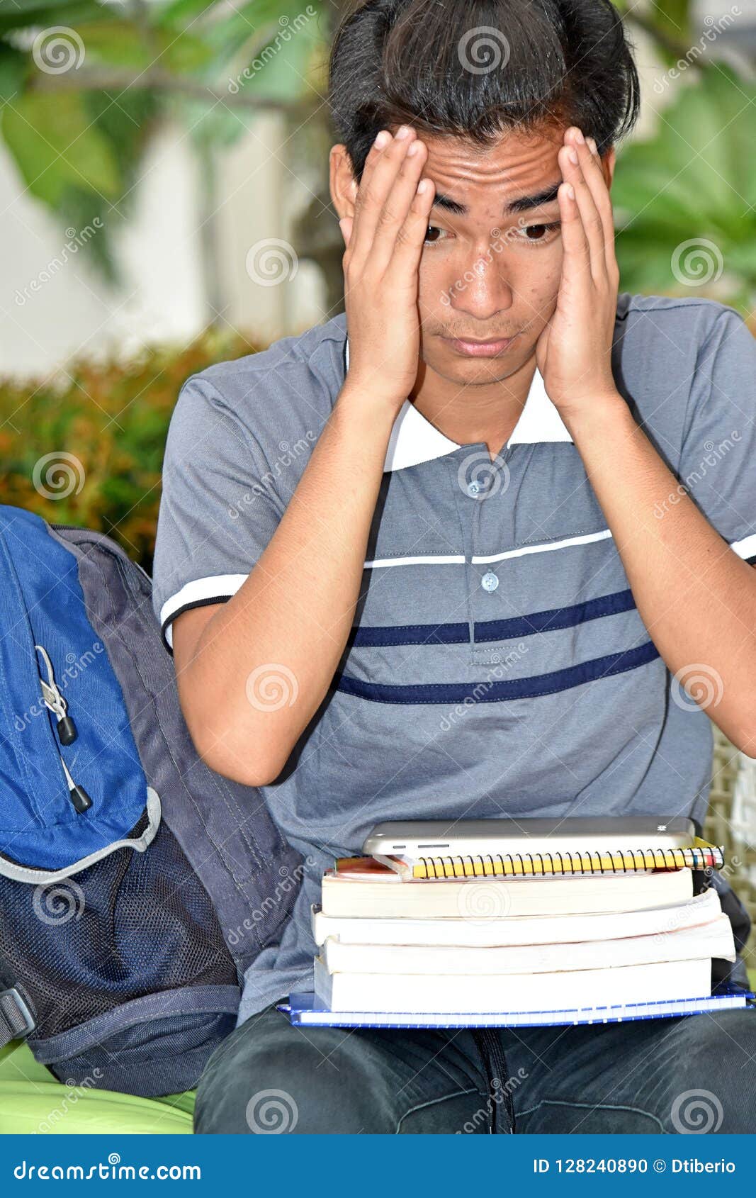 Boy Student and Worry with Books Stock Photo - Image of stress, pupil ...