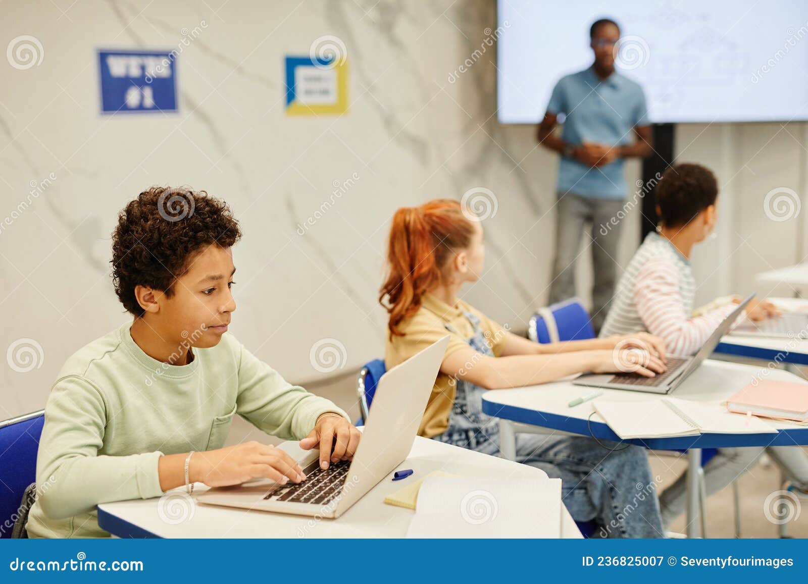 Boy Studying in Class stock image. Image of males, computer - 236825007