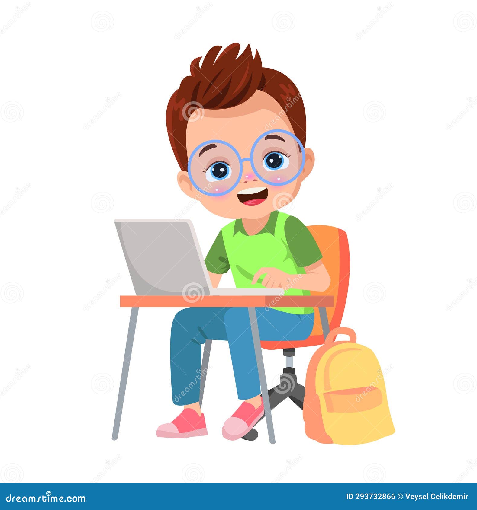 Boy Studying with Computer at Table Stock Illustration - Illustration of home, internet: 293732866