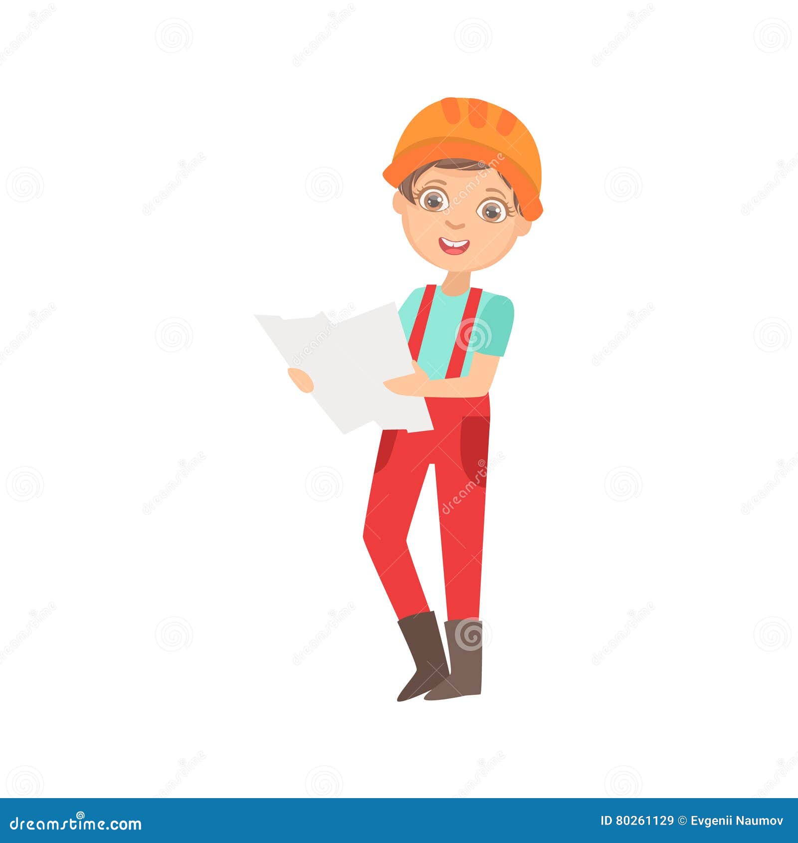 Boy Studying a Construction Plan, Kid Dressed As Builder on the ...