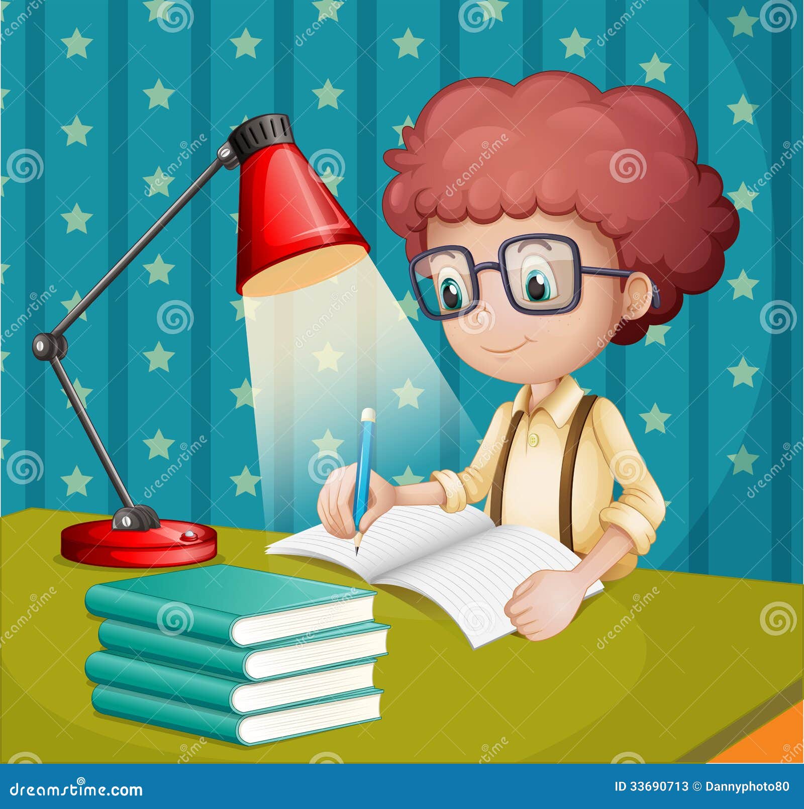 A boy studying stock vector. Illustration of eyeglass - 33690713