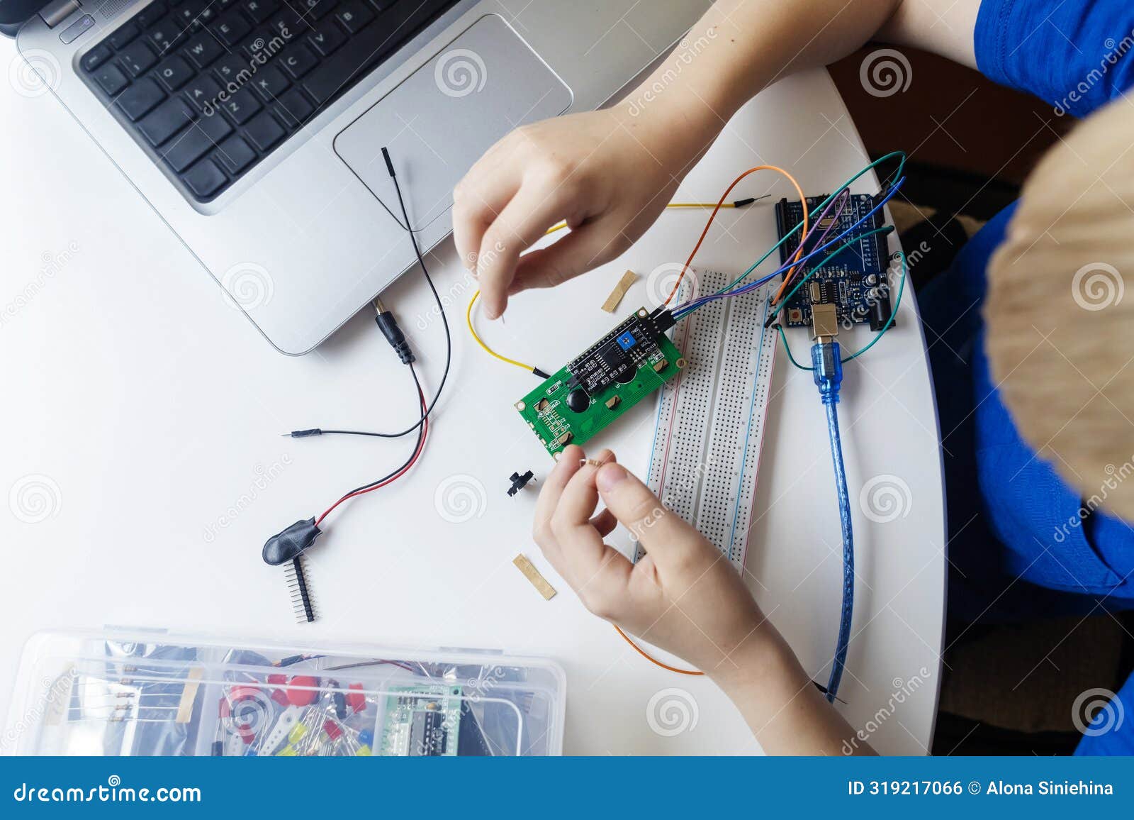 Programming for Children. the Boy is Studying Online at a Robotics ...