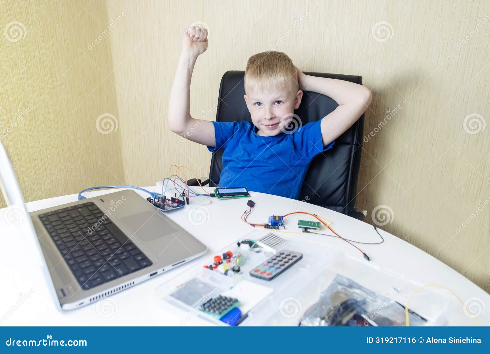 Programming for Children. the Boy is Studying Online at a Robotics ...