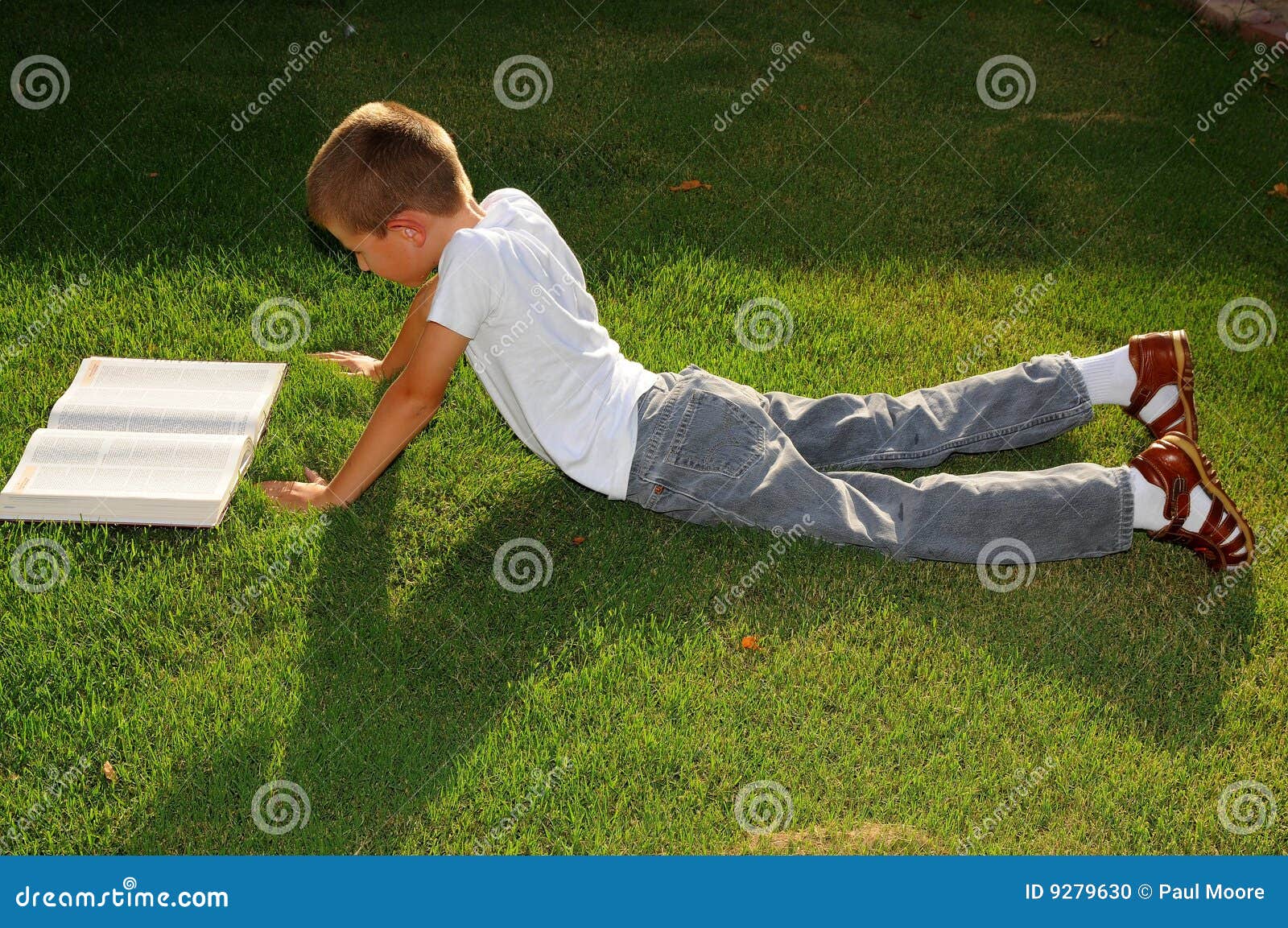 Boy Studying Outdoors stock photo. Image of read, books - 9279630