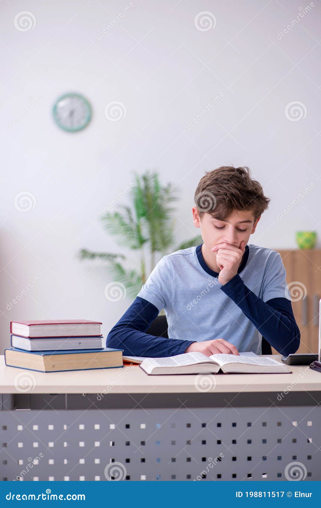 Schoolboy Studying Physics at Home Stock Image - Image of book ...