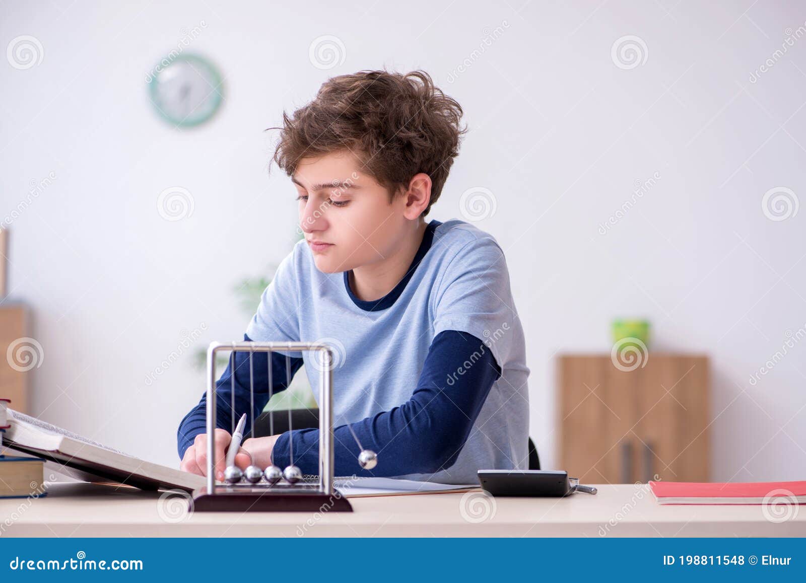 Schoolboy Studying Physics at Home Stock Photo - Image of house ...