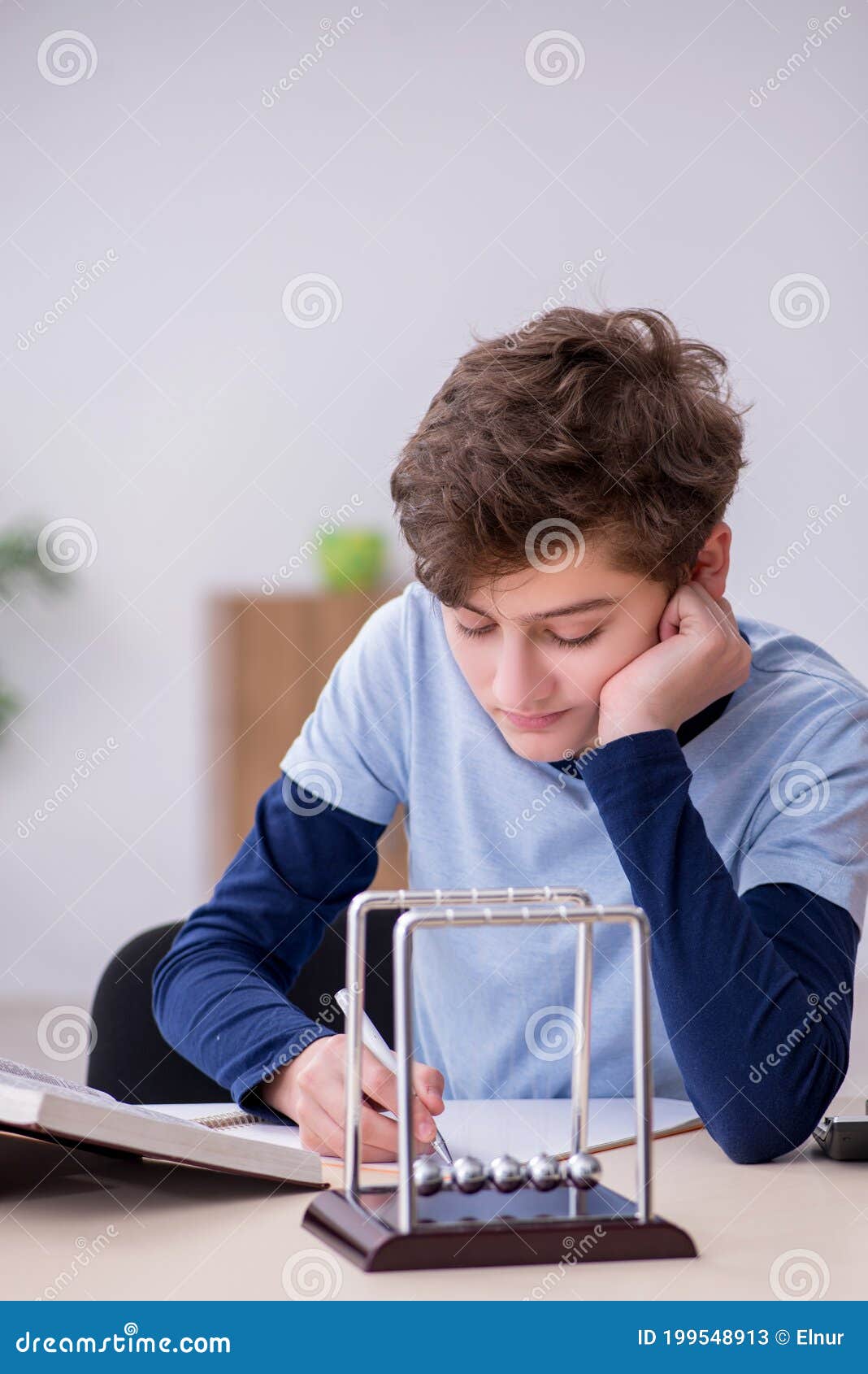 Schoolboy Studying Physics at Home Stock Image - Image of preparation ...