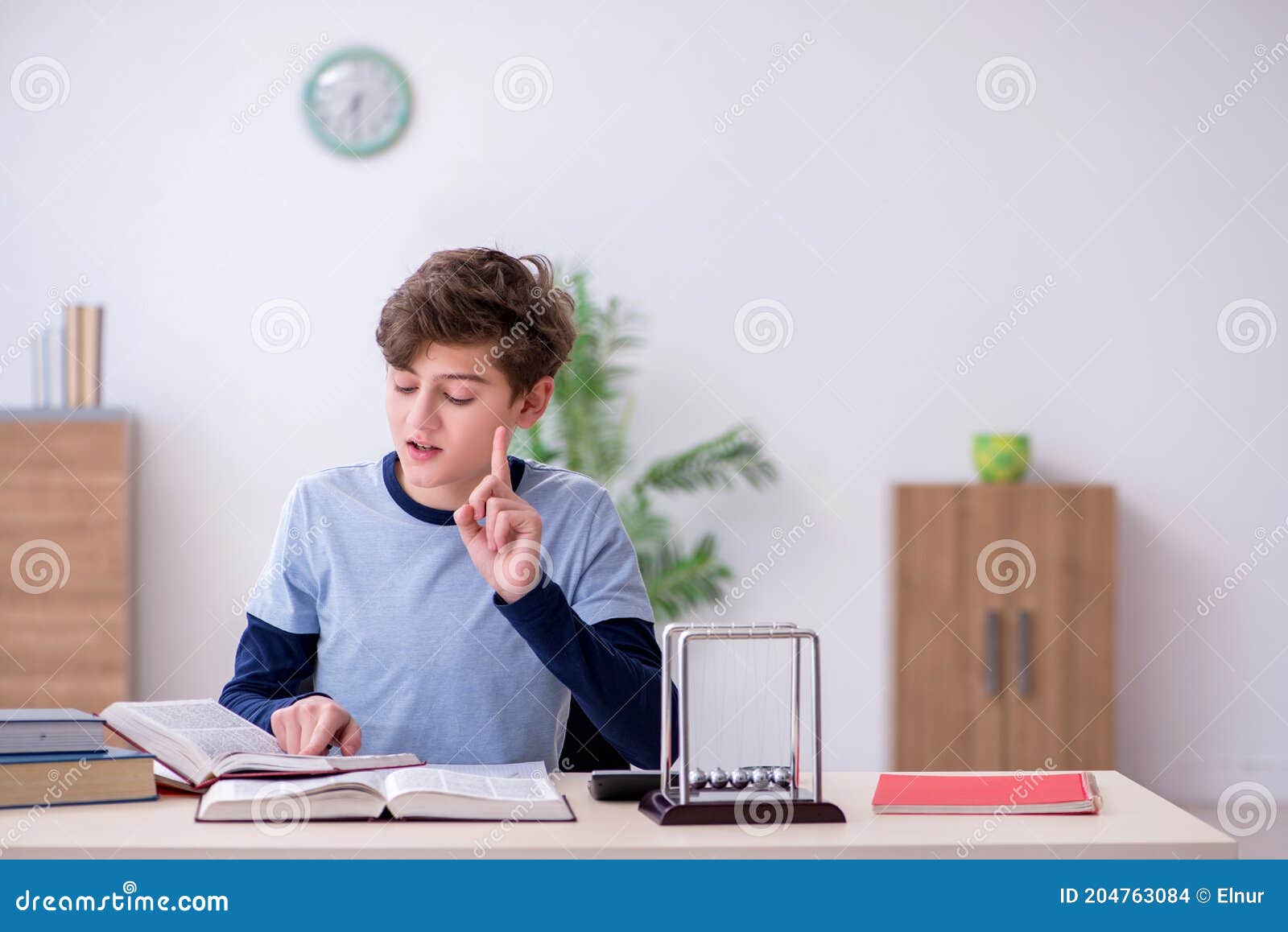 Schoolboy Studying Physics at Home Stock Photo - Image of exam ...