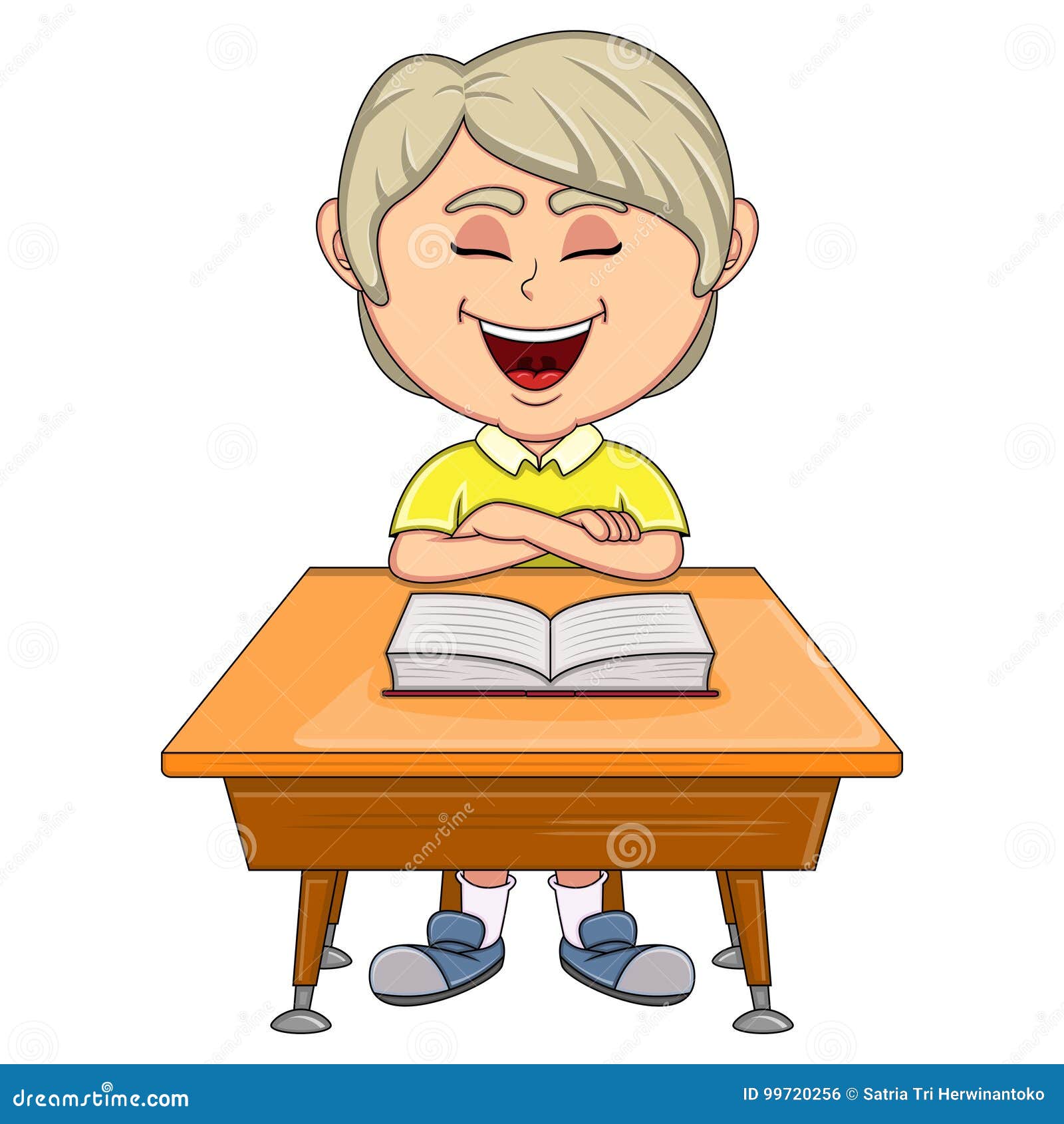 Boy Studying with School Table Cartoon Stock Vector - Illustration of ...