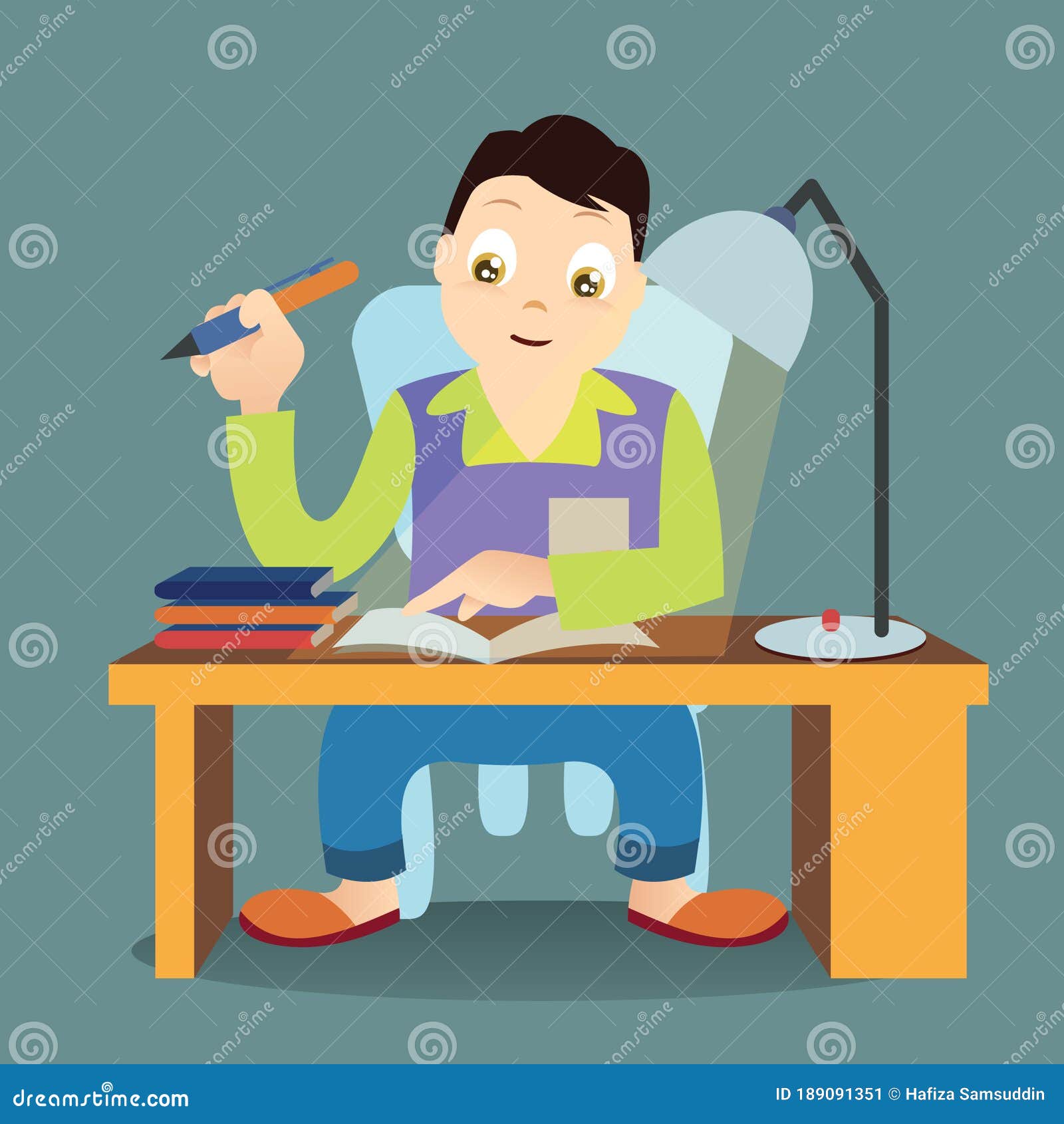 Boy Studying. Vector Illustration Decorative Design Stock Vector ...