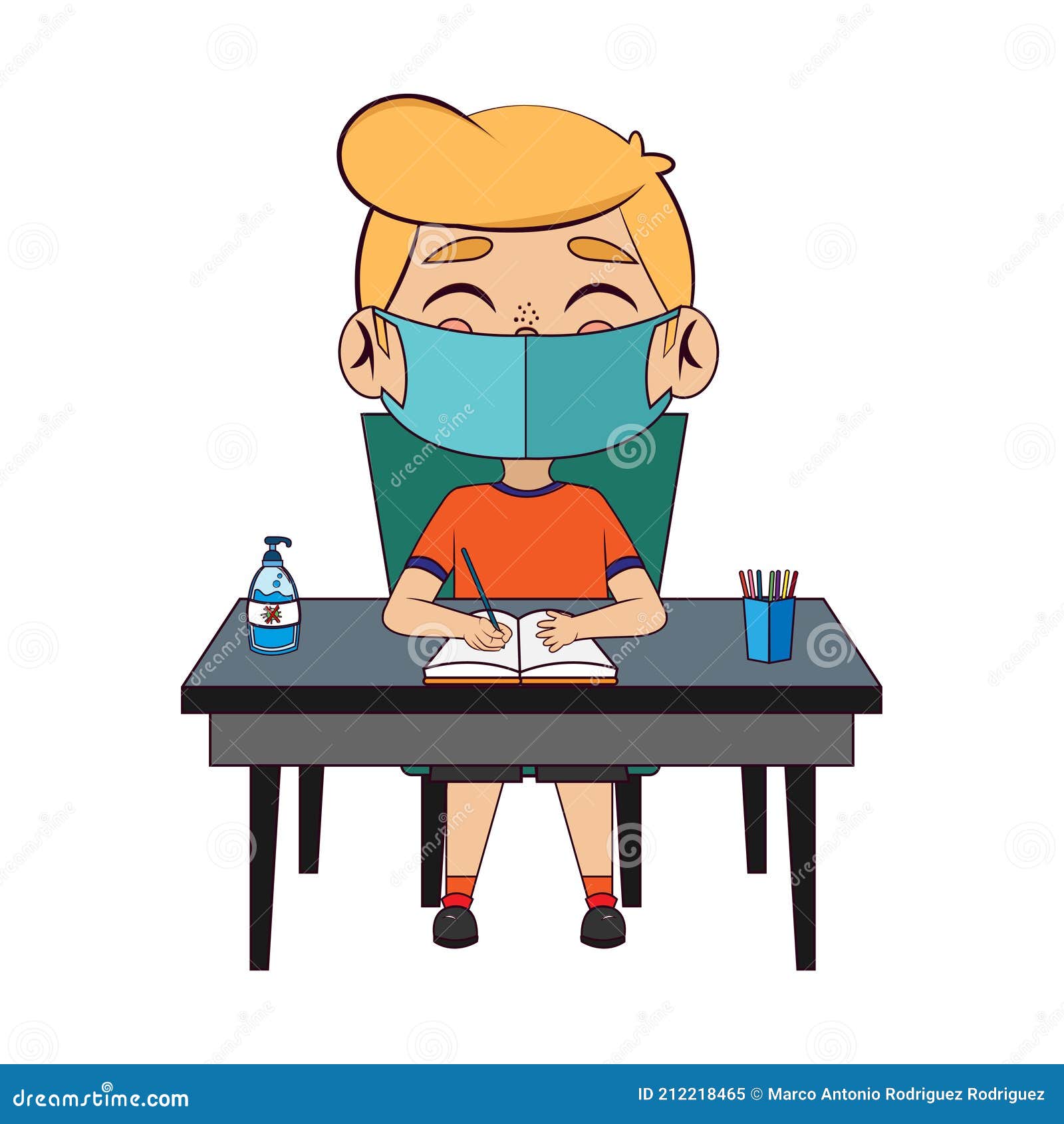 Boy Studying Wearing a Face Mask Stock Vector - Illustration of ...