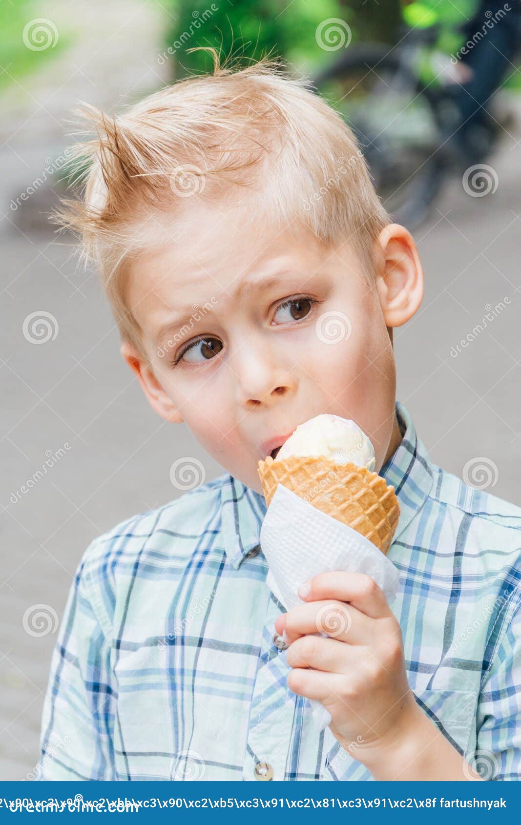 Boy in the Summer in the Heat Ice Cream in a Cup Stock Image - Image of ...