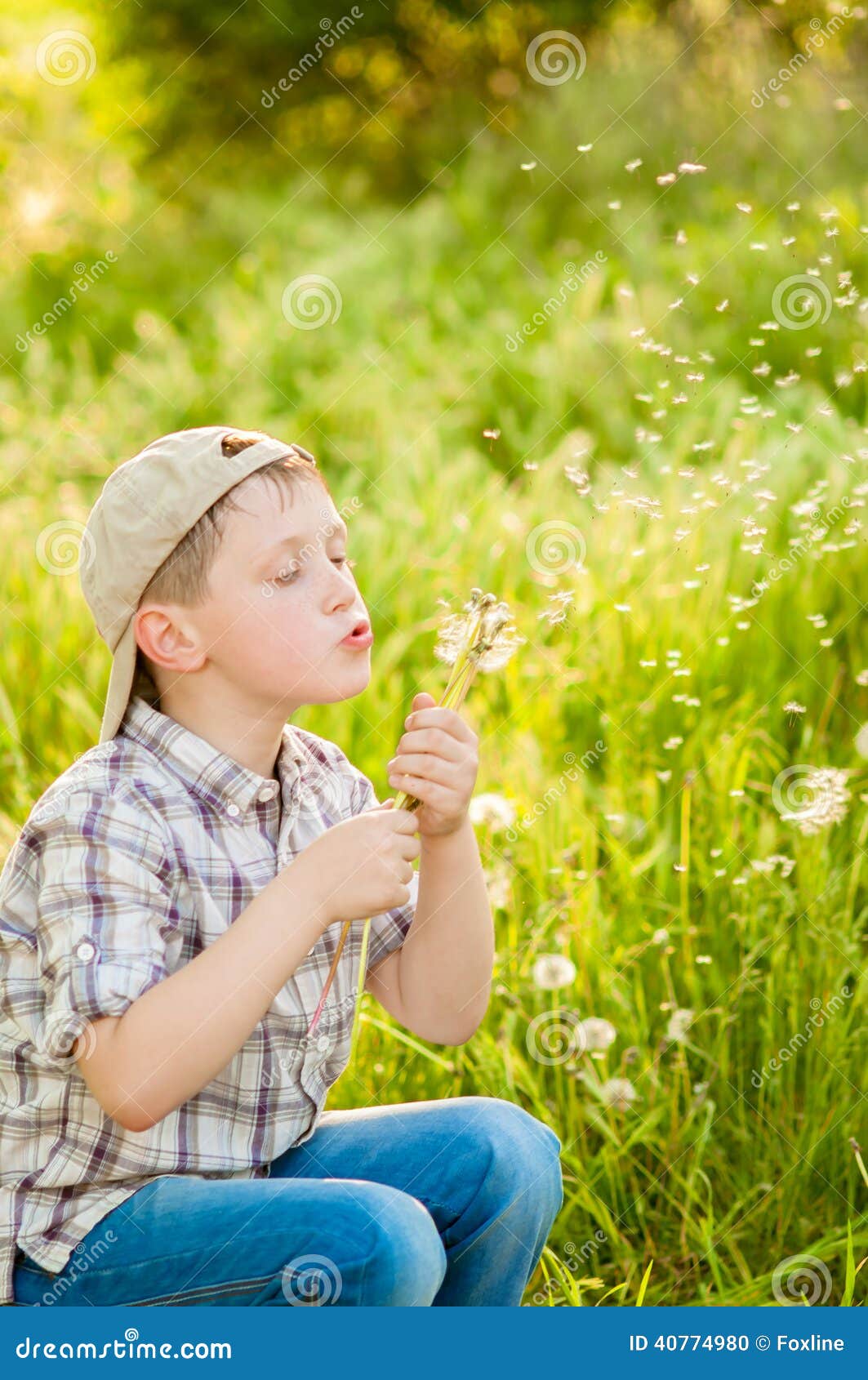 Boy on Summer Nature with Dandelions Stock Photo - Image of lifestyle ...