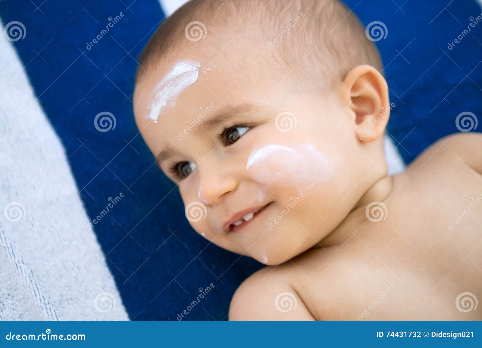 Boy with Sun Lotion on Face Stock Photo - Image of beach, baby: 74431732