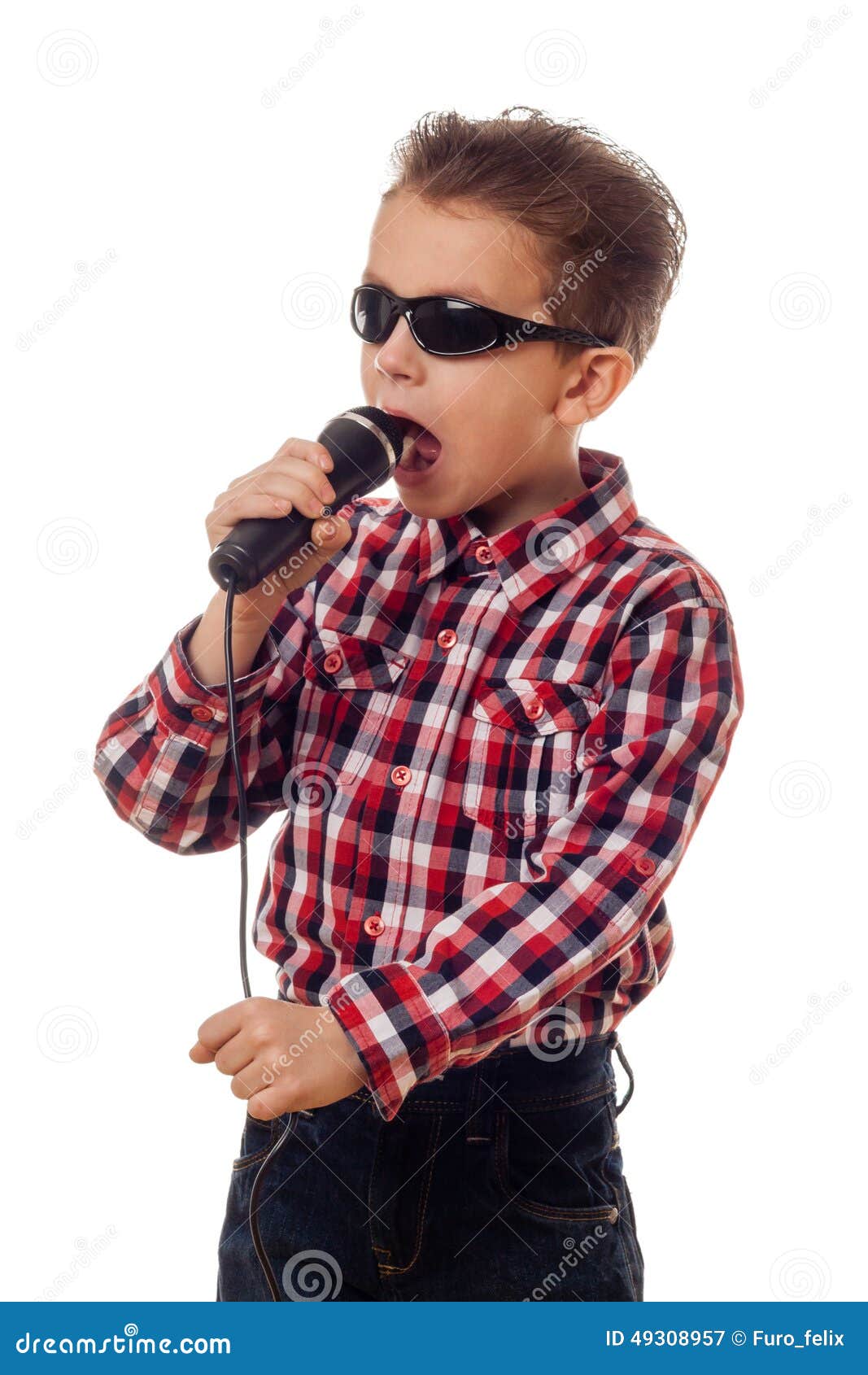 Boy in sunglasses singing stock image. Image of male - 49308957