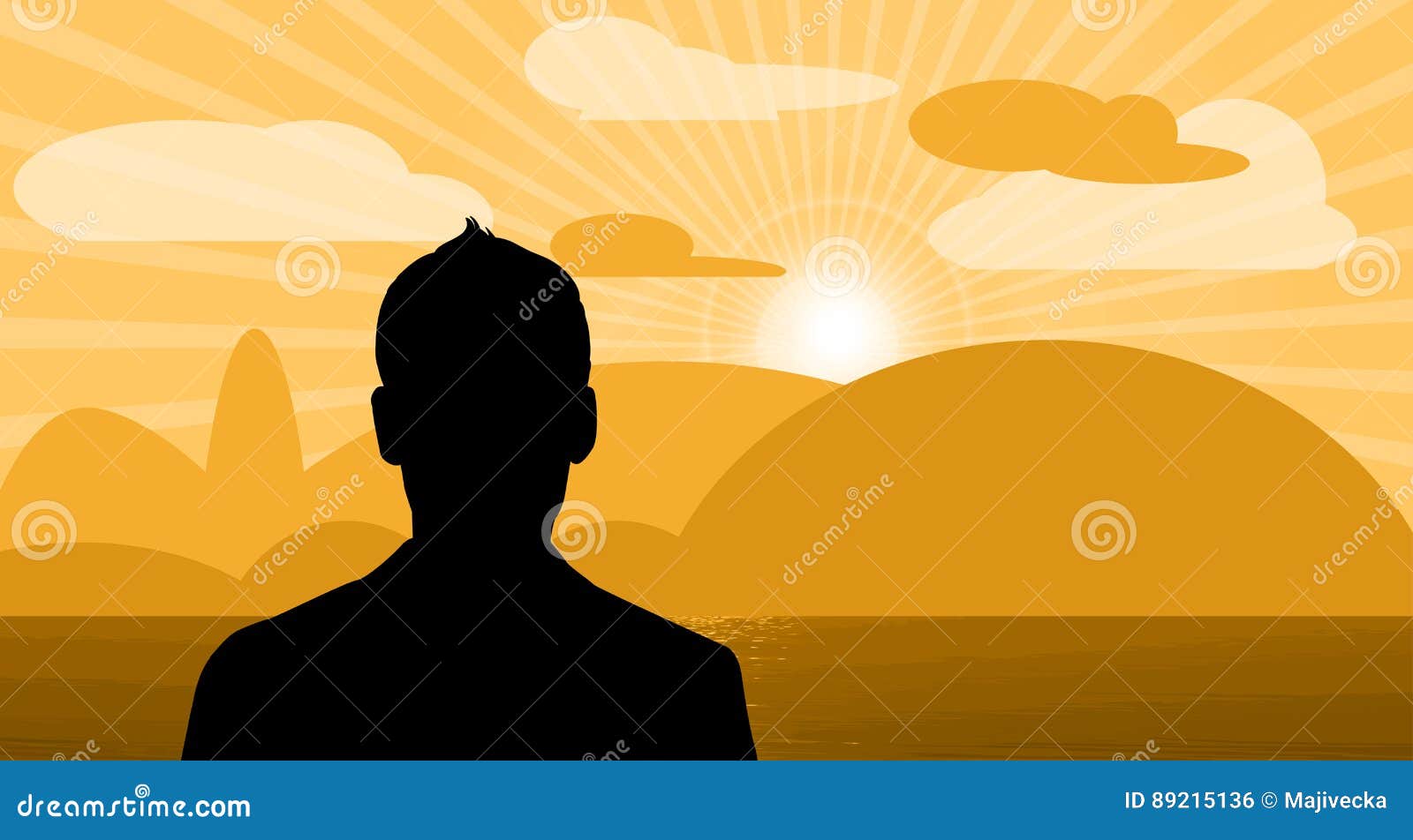 Boy at sunset stock vector. Illustration of adult, sunlight - 89215136