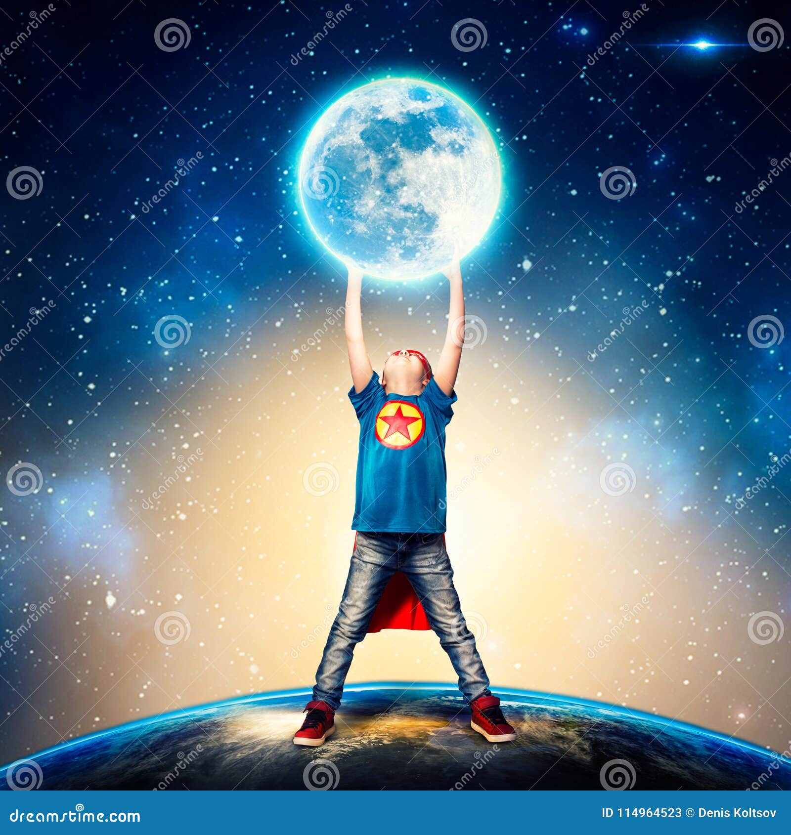 Boy in Superhero Costume Guard the Planet. Stock Image - Image of ...