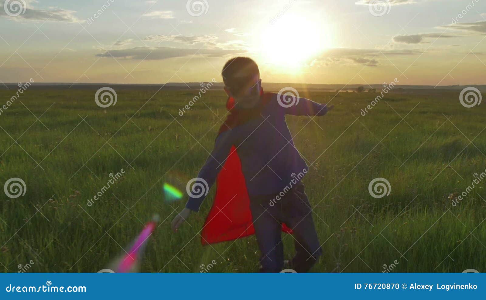 Boy Superhero in a Field at Sunset Stock Footage - Video of person ...