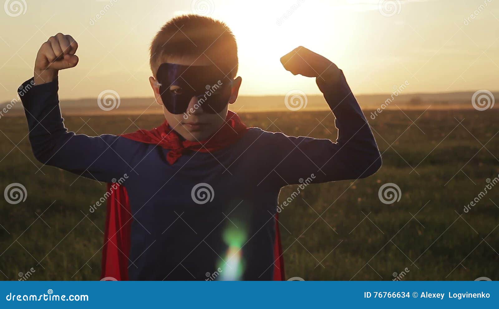 Boy Superhero in a Field at Sunset Stock Footage - Video of arms, play ...