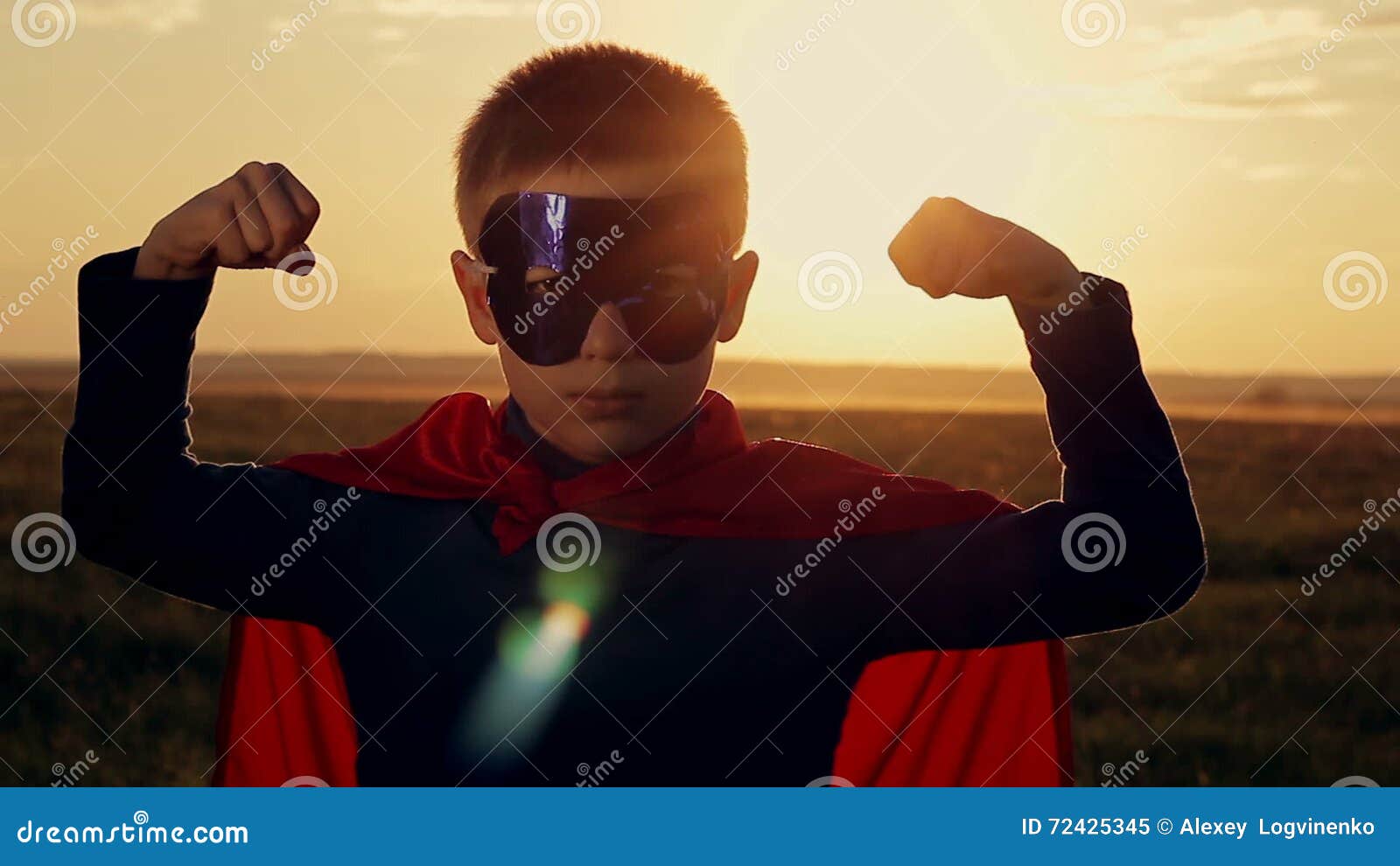 Boy Superhero in a Field at Sunset Stock Video - Video of field, hero ...
