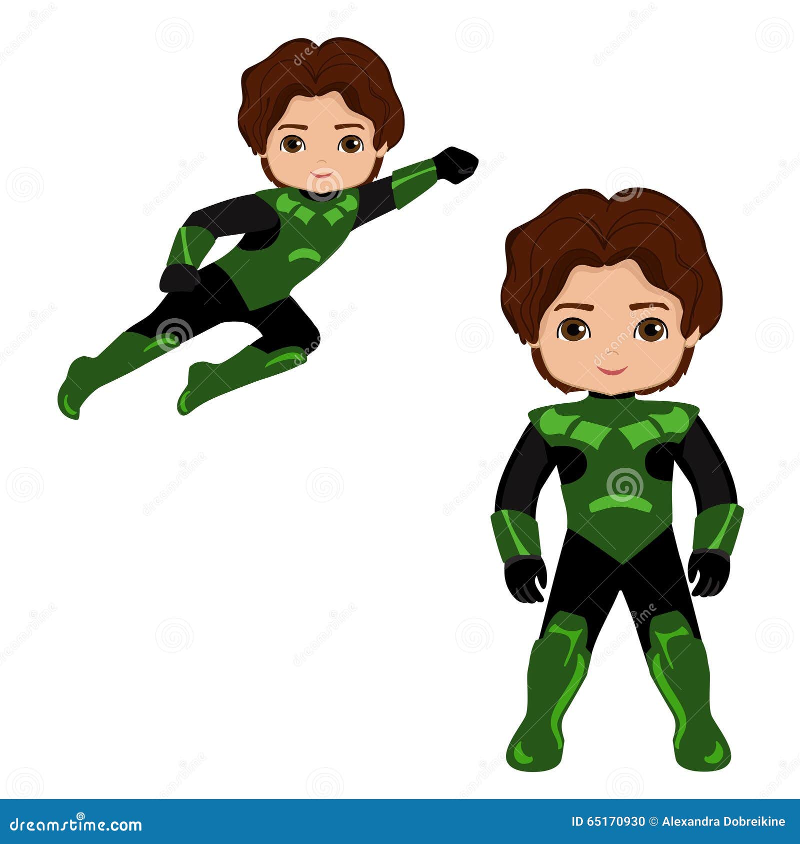 Boy Superhero in Flight and in Standing Position Stock Vector ...