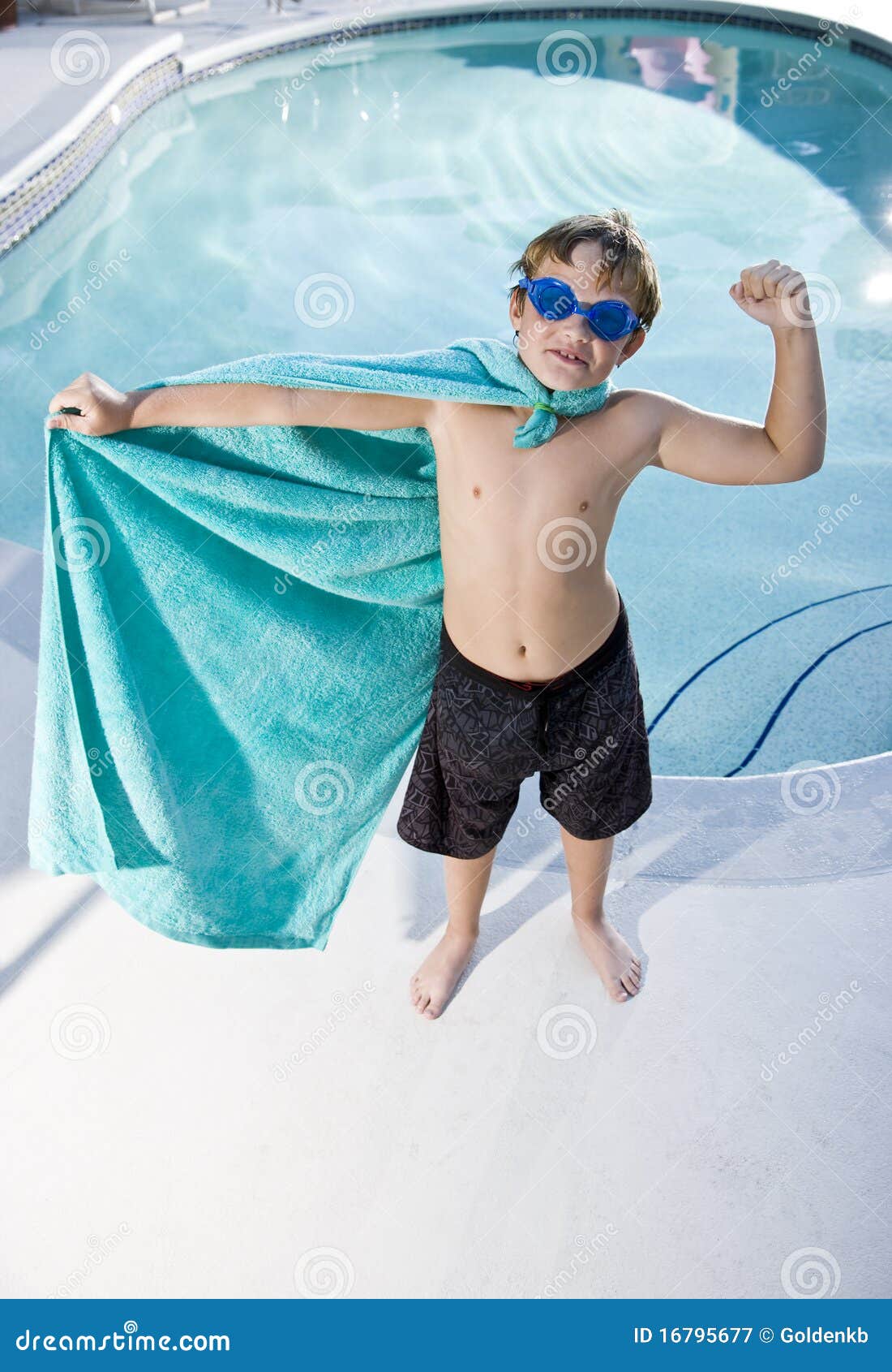 Boy Superhero Protecting the Pool Stock Image - Image of pretend, alone ...