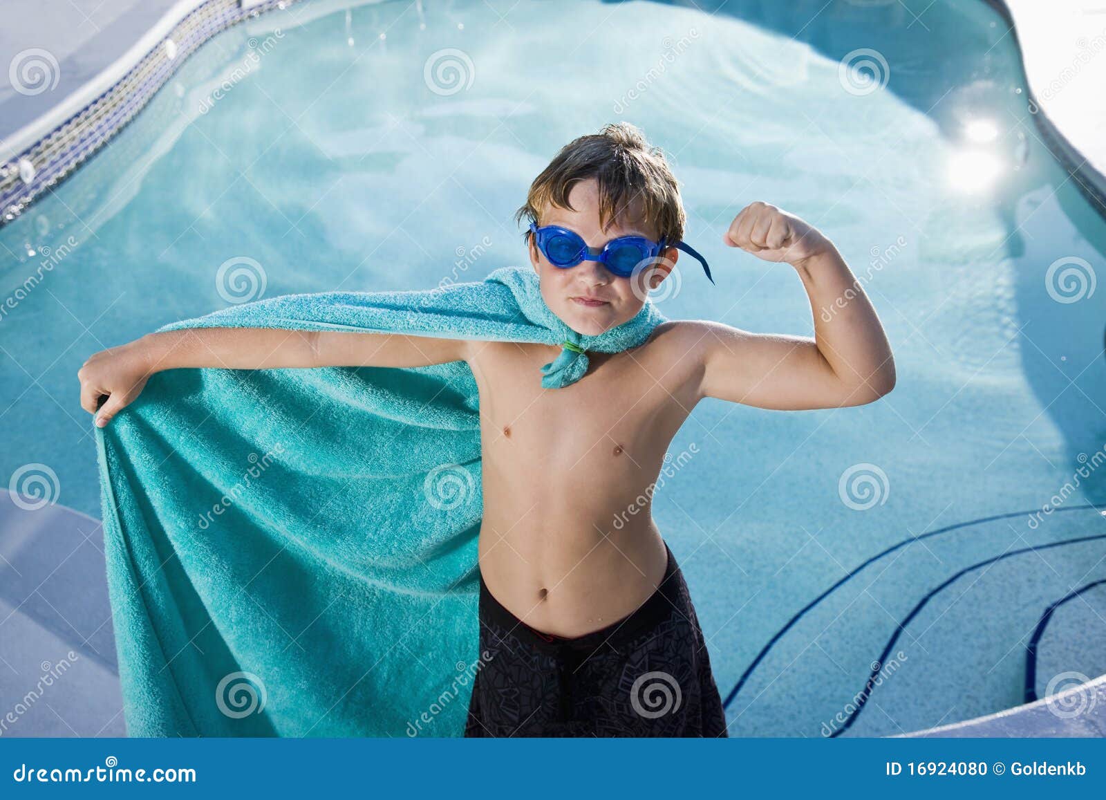 Boy Superhero Protecting the Pool Stock Photo - Image of standing, cape ...