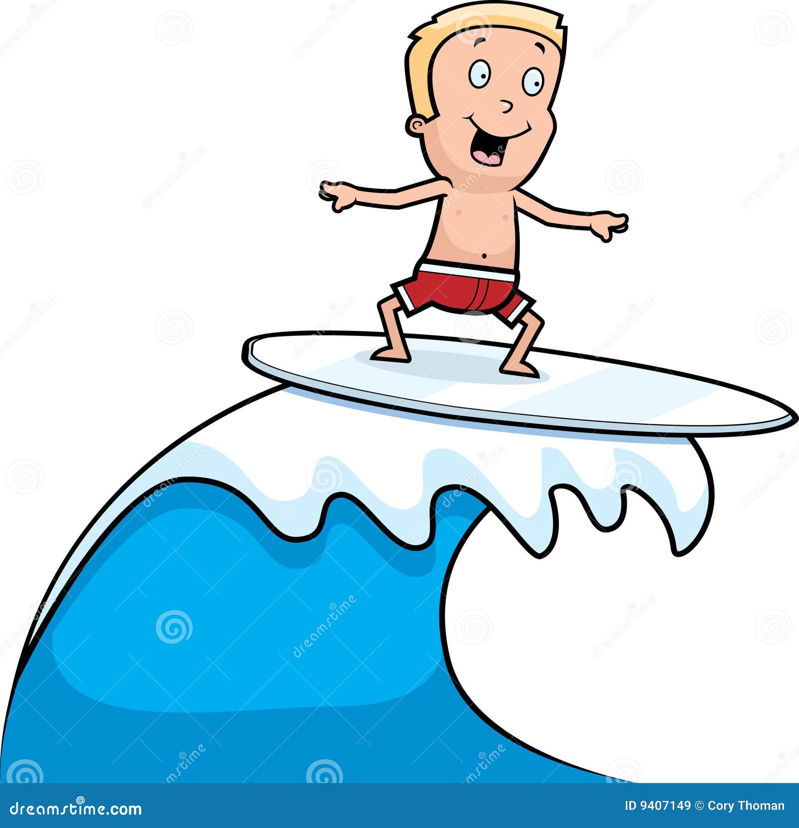 Boy Surfing stock vector. Illustration of happy, blonde - 9407149