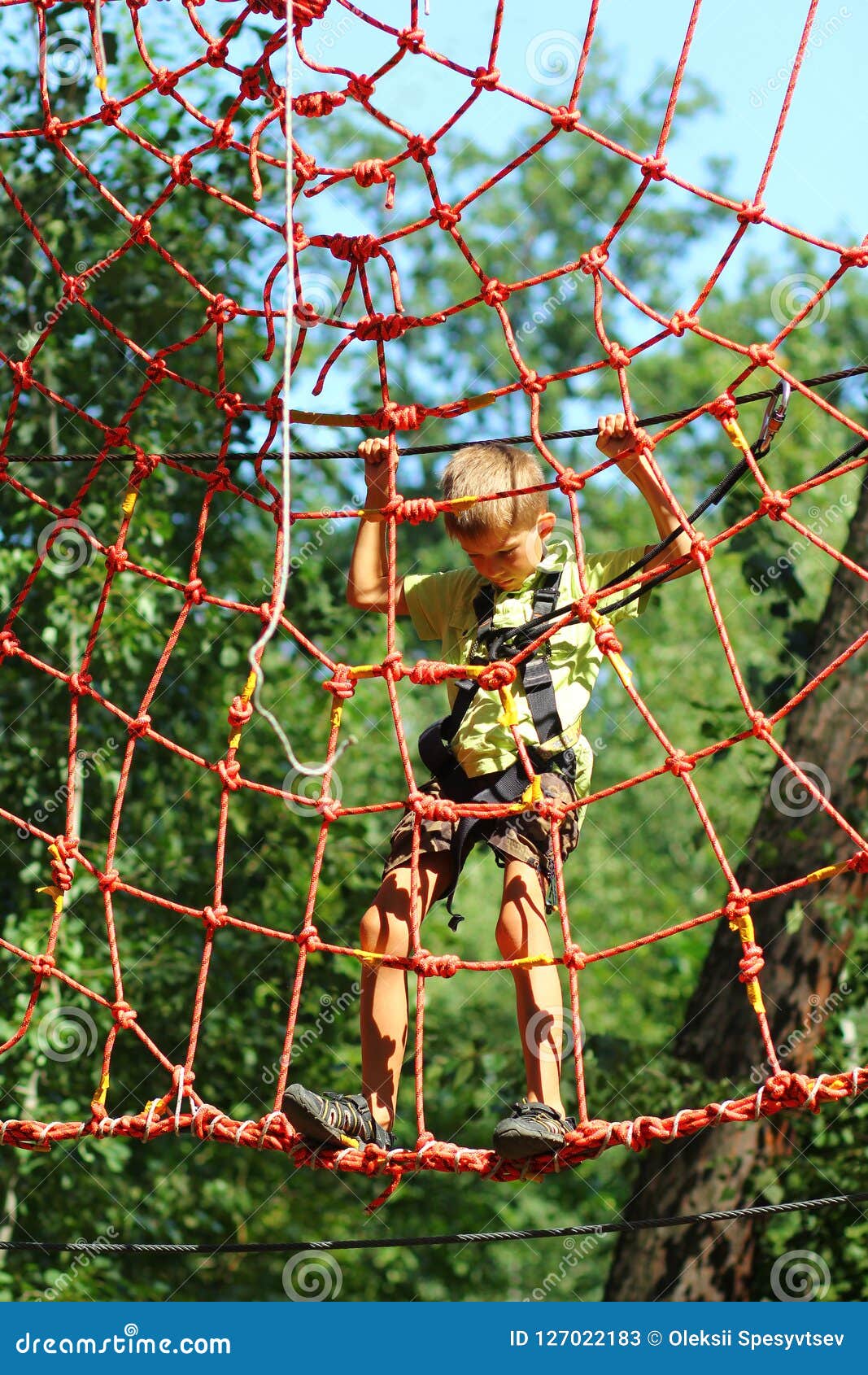 Boy Surmounting Obstacle Course in the Rope Park Stock Image - Image of ...