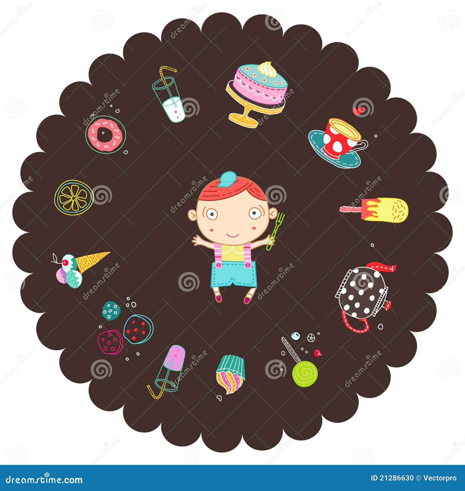 Boy with sweets stock vector. Illustration of fork, child - 21286630